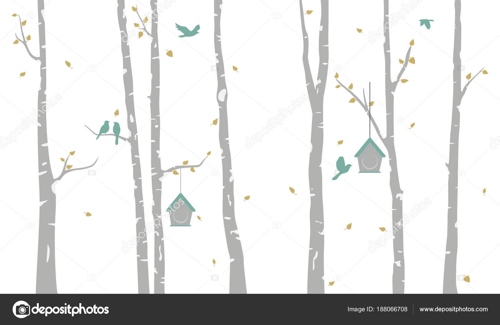 Monochrome Silhouettes Birds Trees Stock Vector Image by ©bejotrus ...