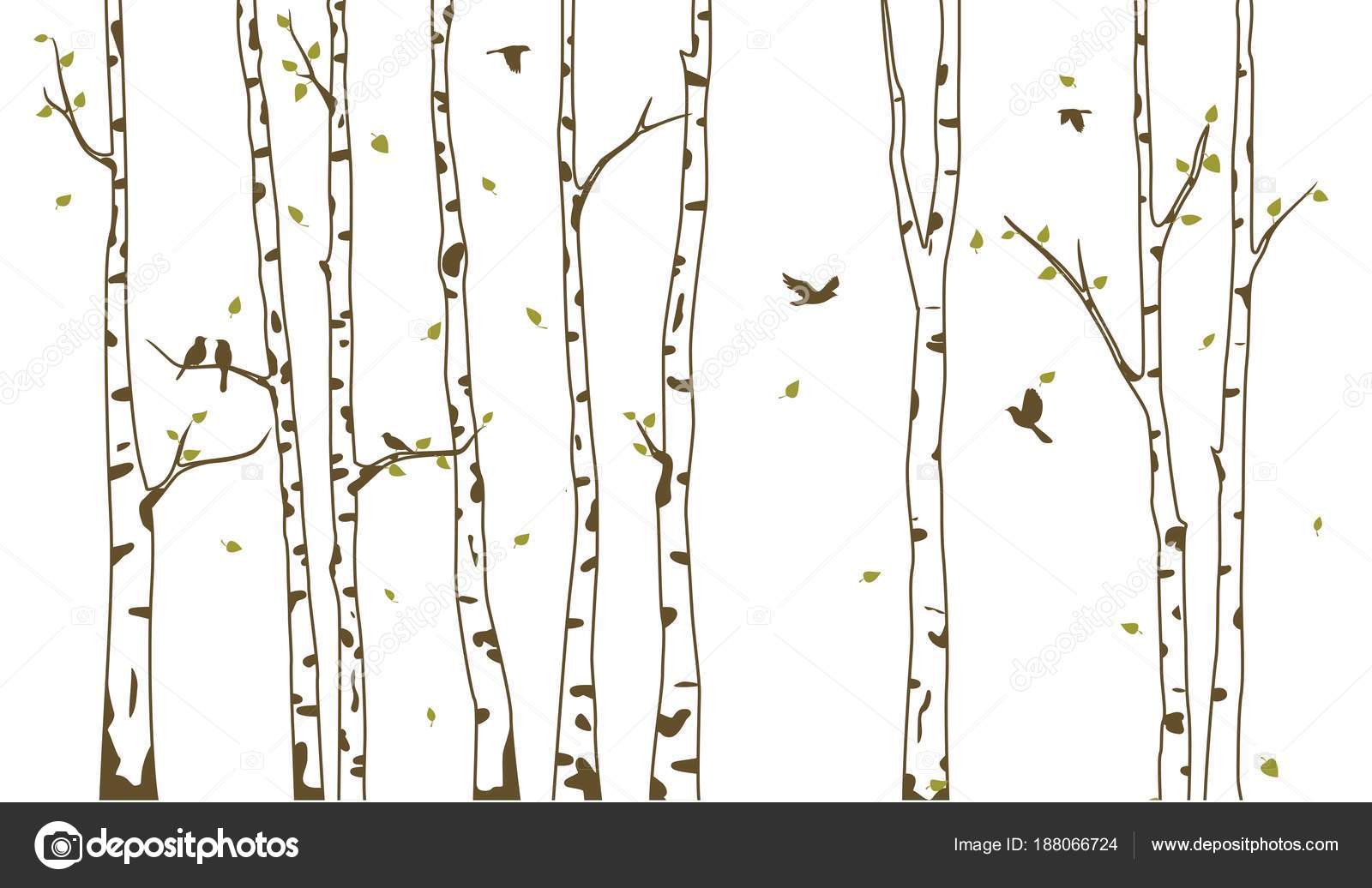 Monochrome Silhouettes Birds Trees Stock Vector by ©bejotrus 188066724