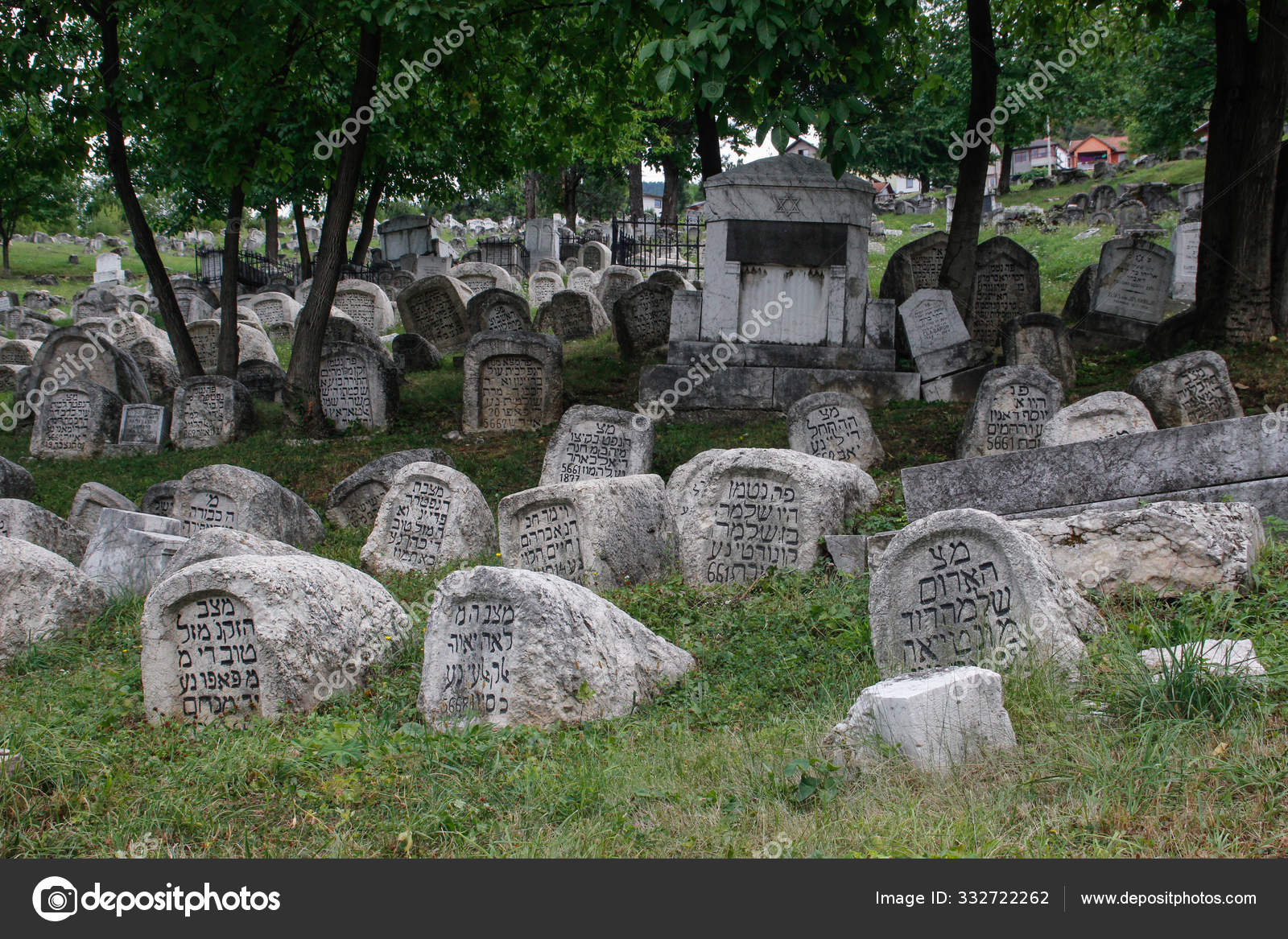 Old Jewish cemetery with inscriptions on tombstones in Hebrew in ...