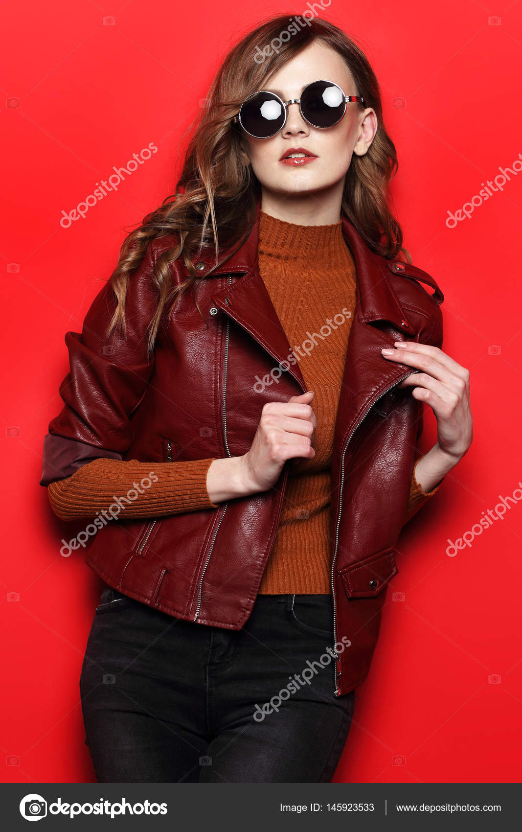Fashion model in leather jacket Stock Photo by ©MaxFrost 145923533