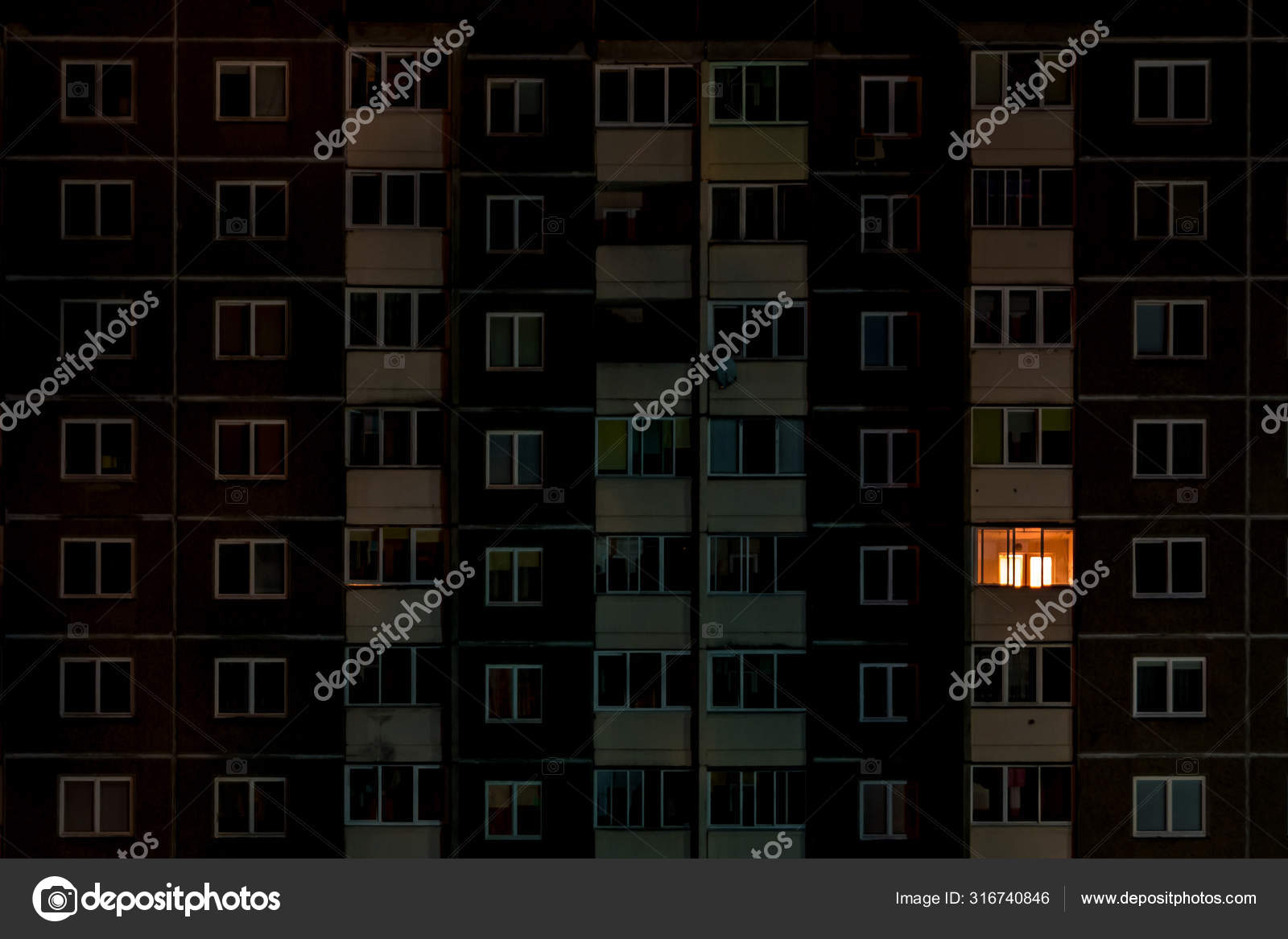 Light in a single window. Flat night panorama of multicolor light in ...