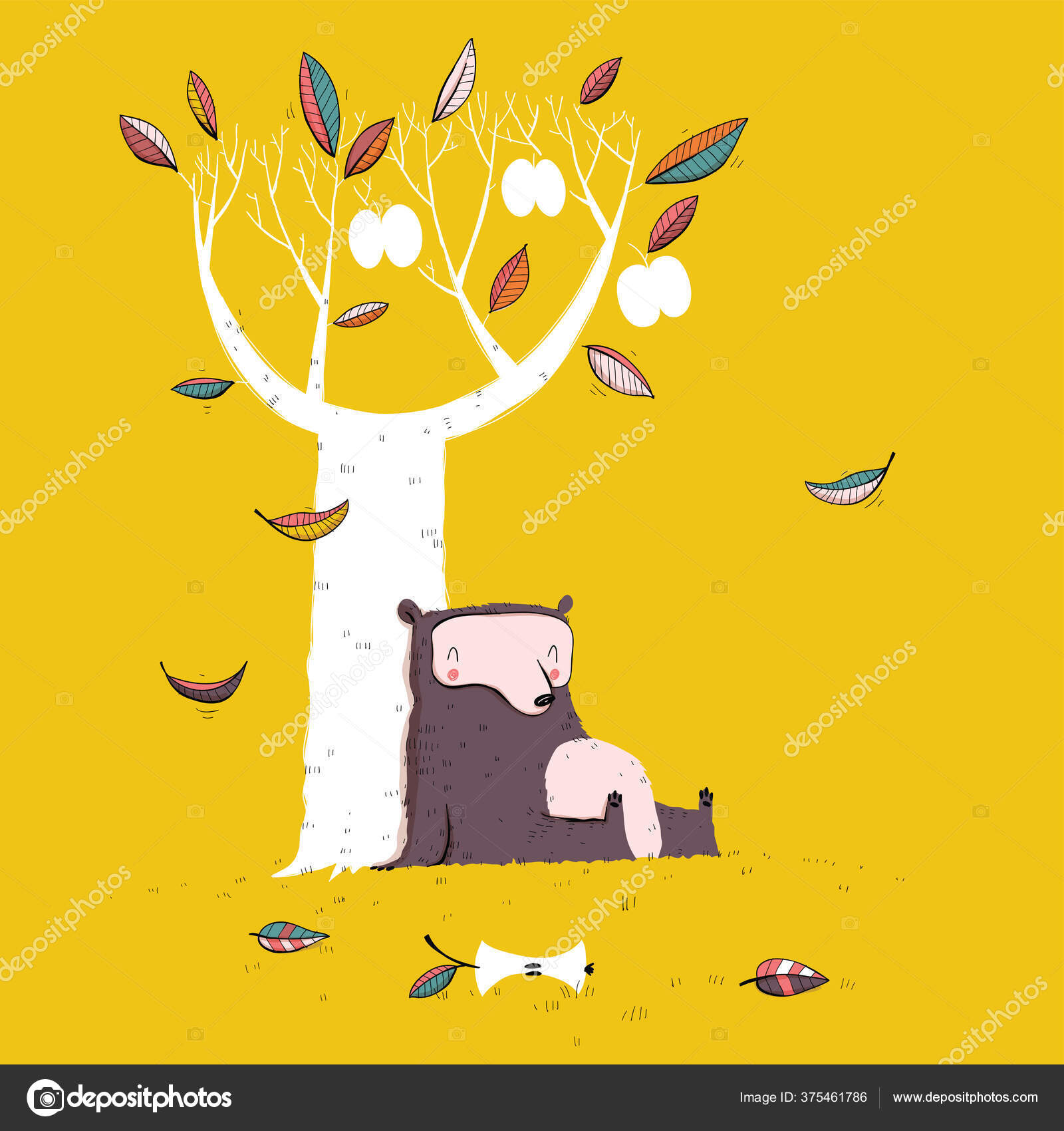 Bear Illustration Apple Tree Cartoon Set Eps10 Vector File Stock Vector ...