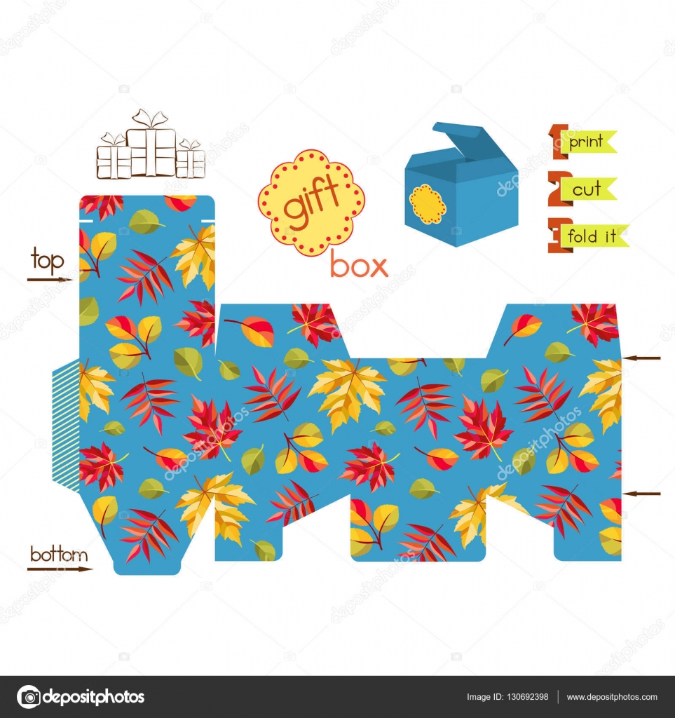 Printable gift box with autumn leaves Stock Vector Image by ©KsanasK ...