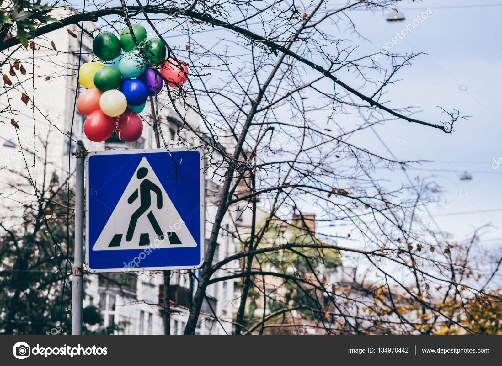 KIEV, UKRAINE - CIRCA OCTOBER 2011: road sign of a pedestrian crossing ...