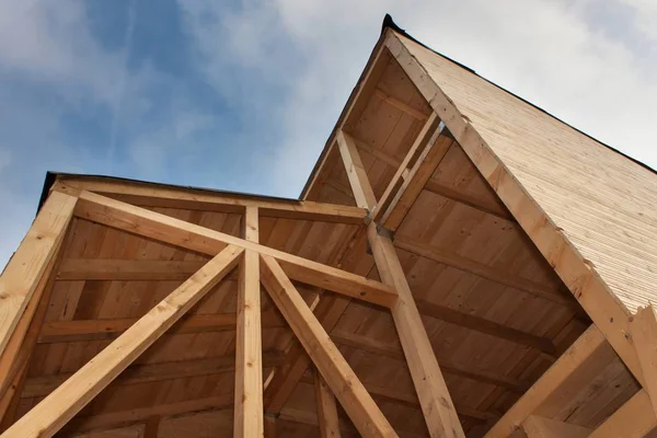 Empty building site ecological house. External work on the building ...