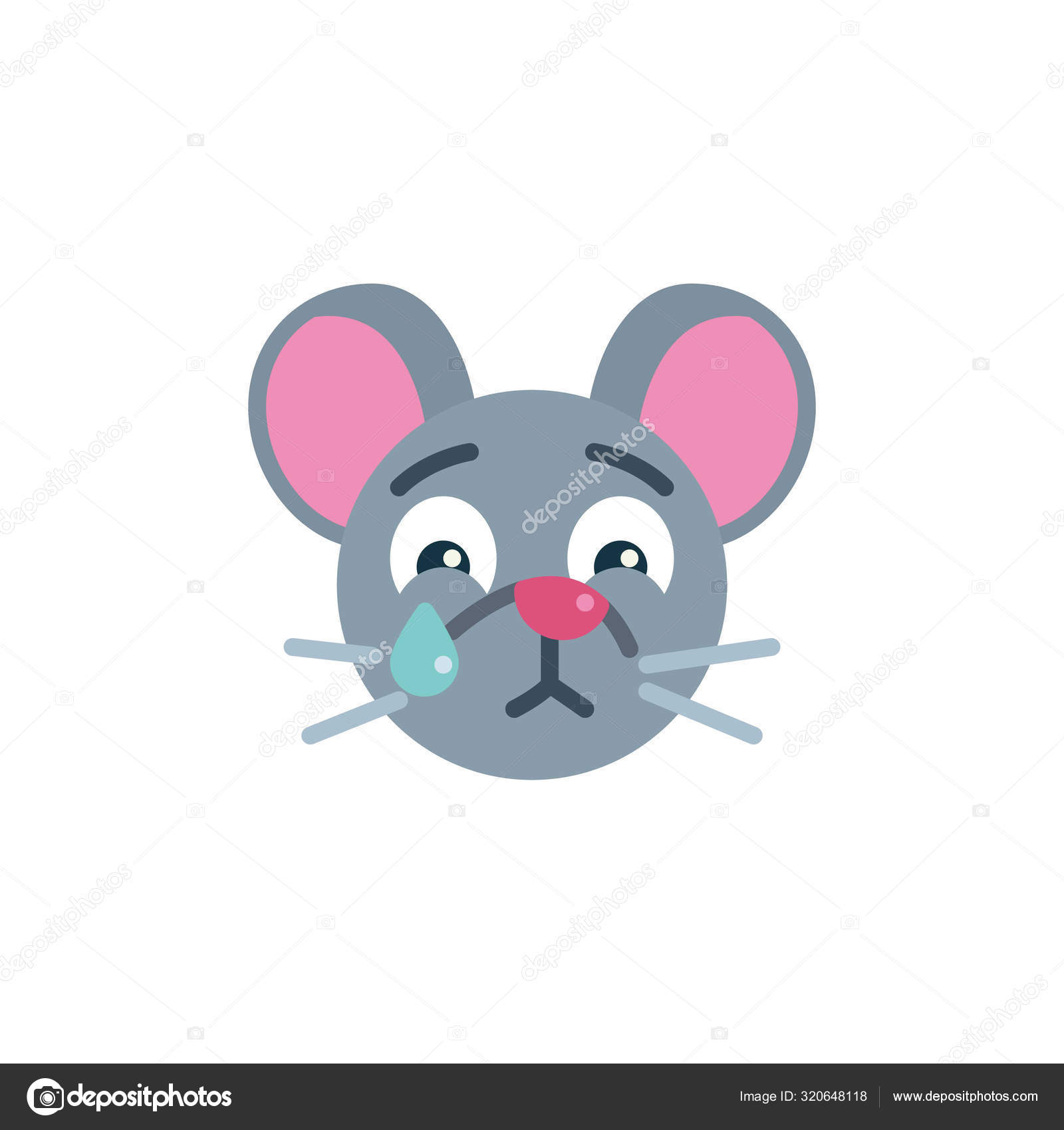 Sad Mouse Face Emoji Flat Icon Vector Sign Crying Rat Stock Vector ...