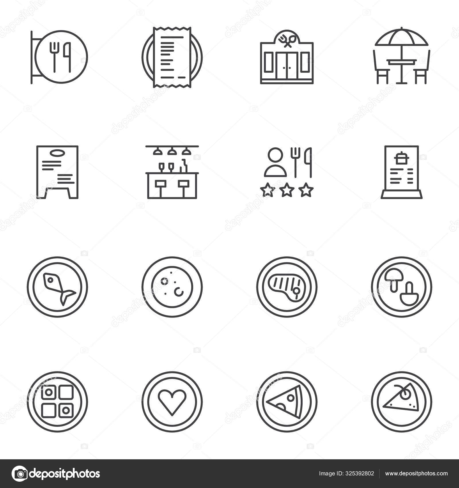 Restaurant Service Line Icons Set Linear Style Symbols Collection ...