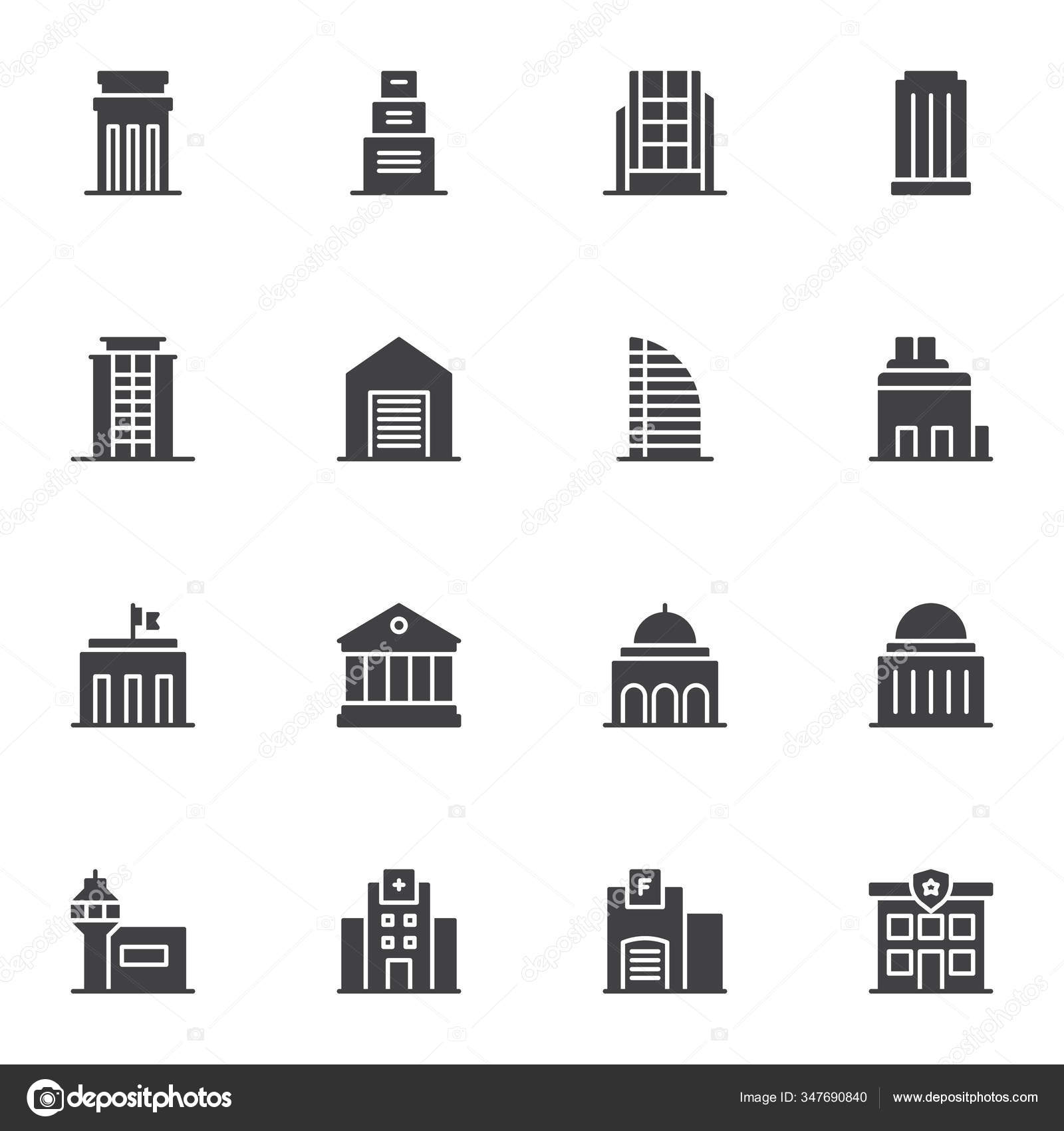 Public Buildings Vector Icons Set Modern Solid Symbol Collection Filled ...