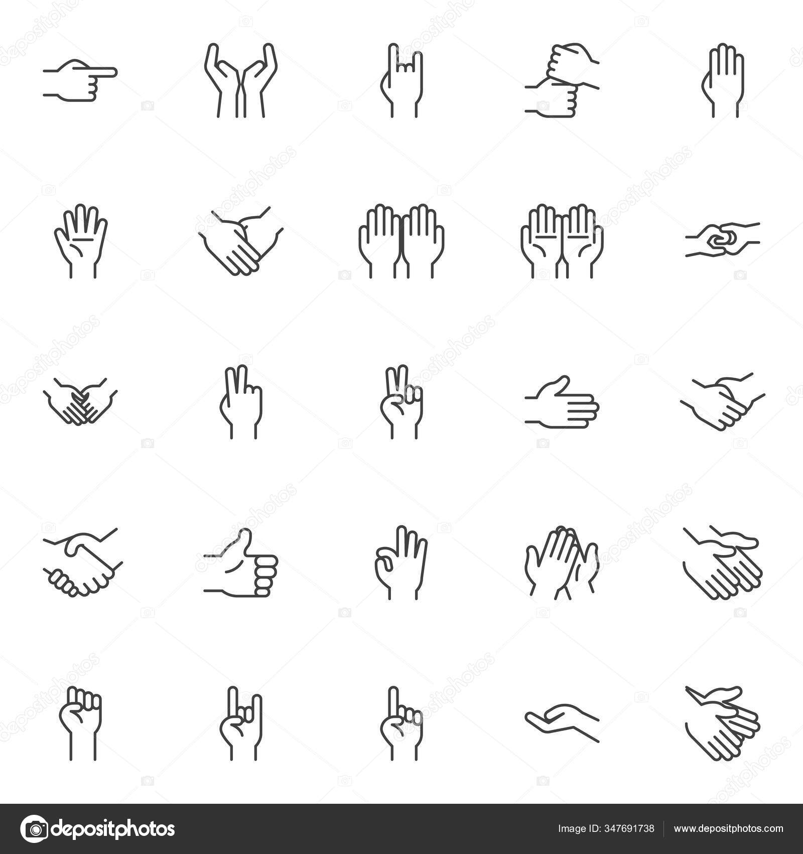 Hands Gesture Line Icons Set Linear Style Symbols Collection Outline ...