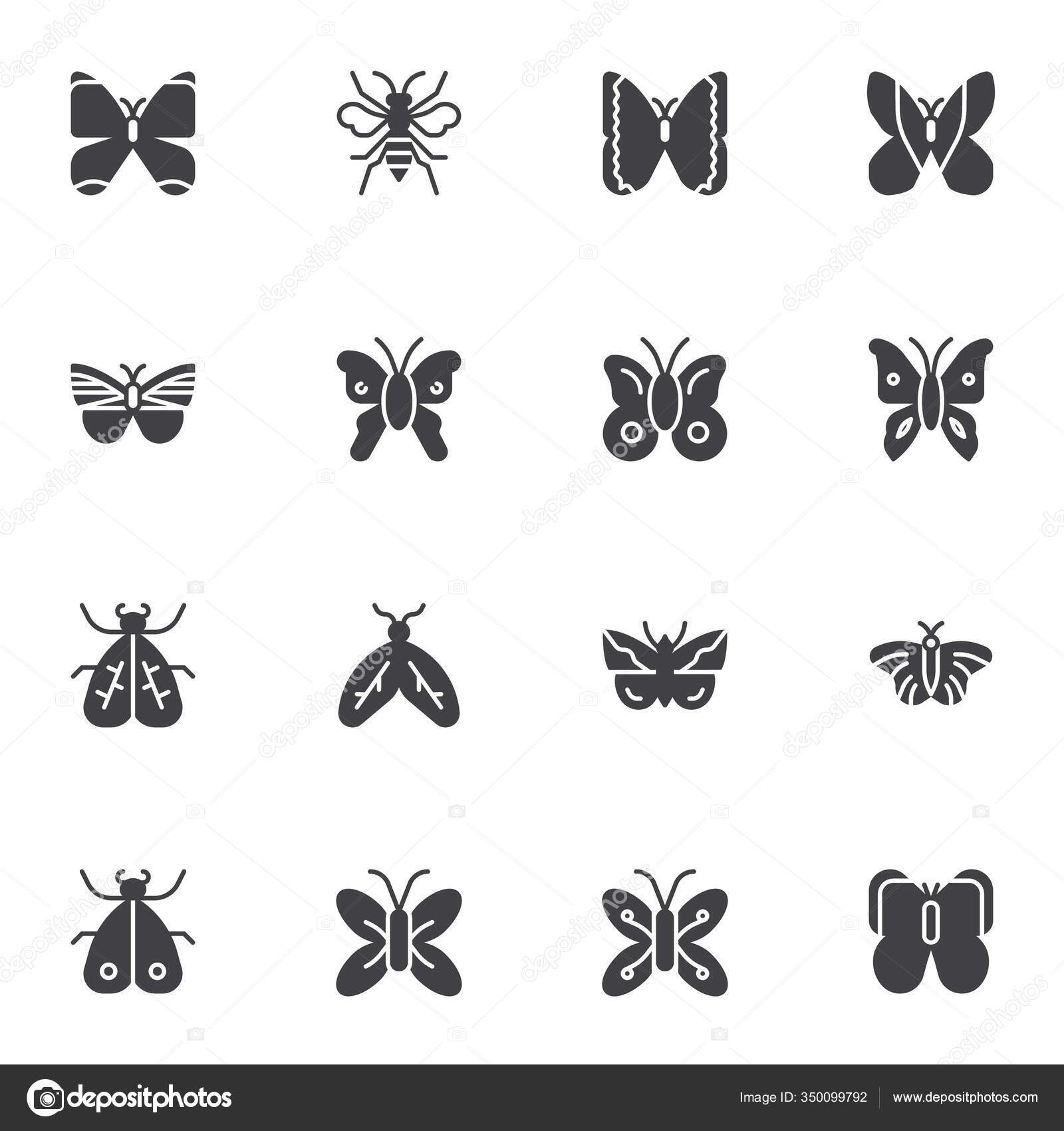 Butterfly Vector Icons Set Modern Solid Symbol Collection Filled Style ...