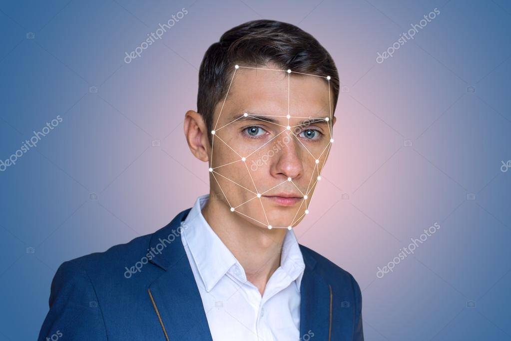 Biometric verification man face recognition — Stock Photo © artoleshko ... Biometric verification man face recognition — Stock Photo © artoleshko ...