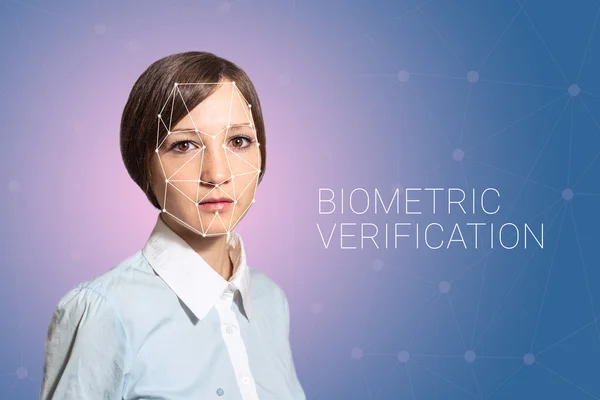 Biometric verification woman face detection, high technology Stock ...