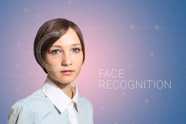 Biometric verification woman face detection, high technology Stock ...