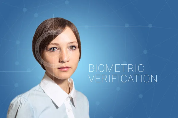 Biometric verification woman face detection, high technology Stock ...