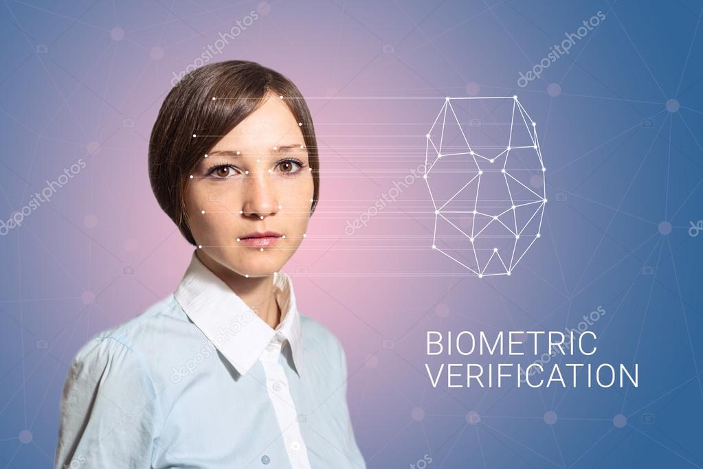 Biometric Verification Woman Face Detection High Technology — Stock