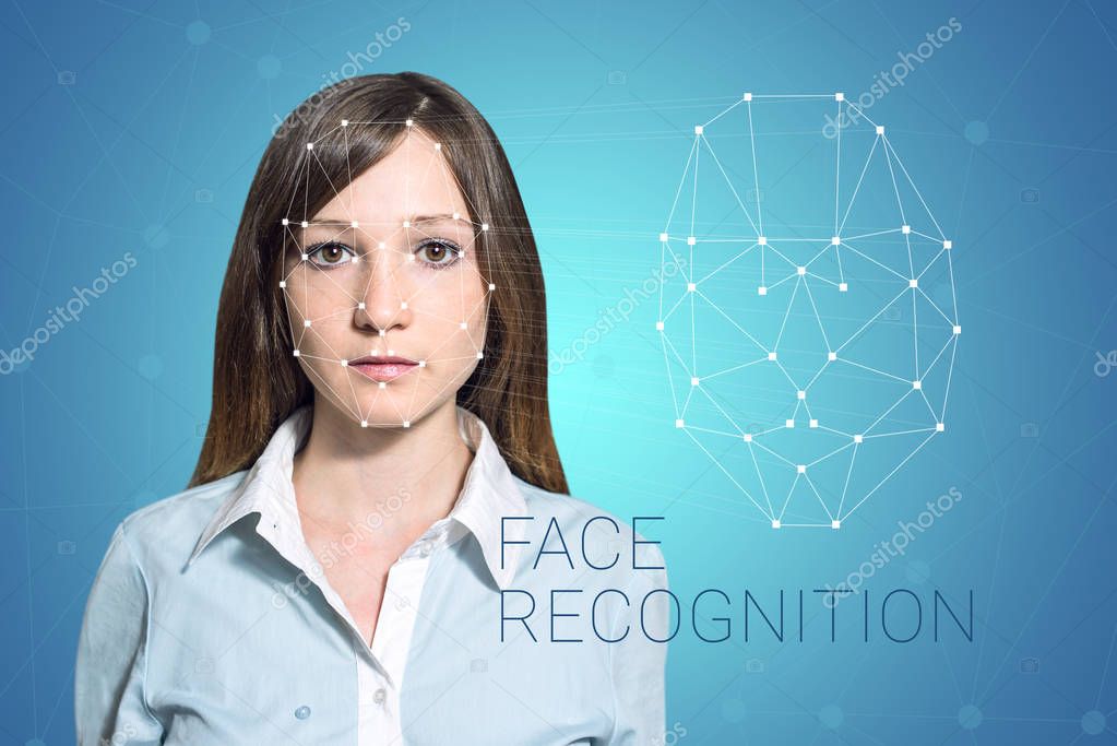 Biometric Verification Woman Face Detection High Technology Stock