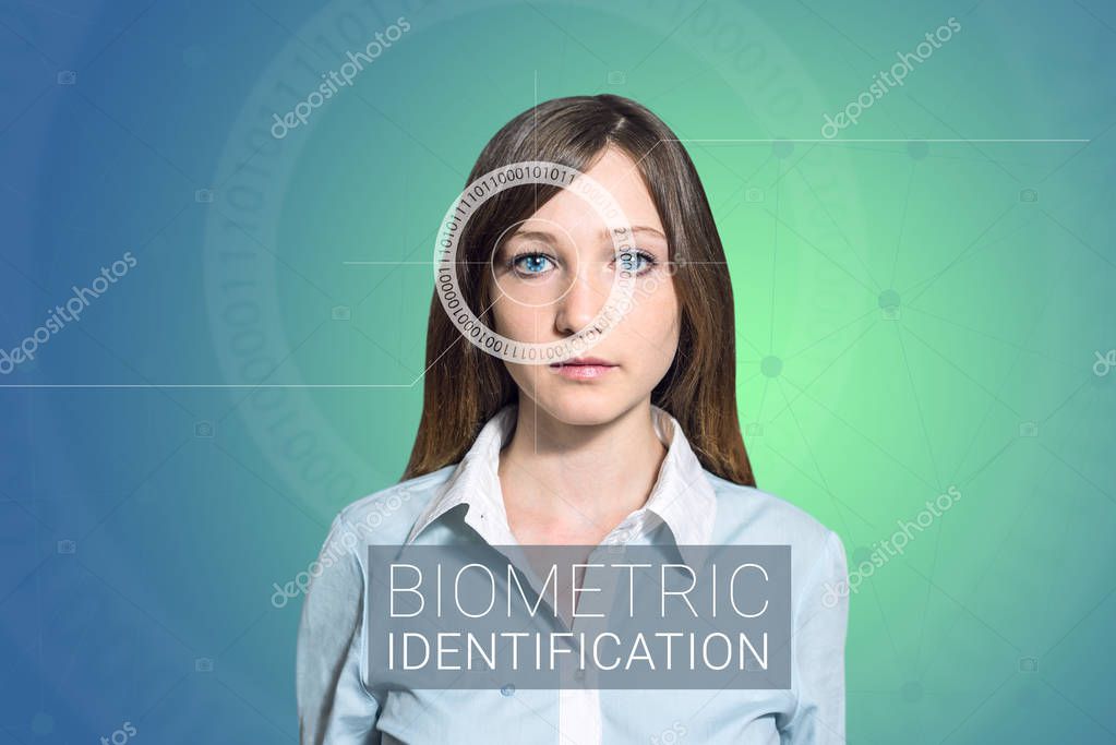Biometric verification woman face detection, high technology Stock ... Biometric verification woman face detection, high technology Stock ...
