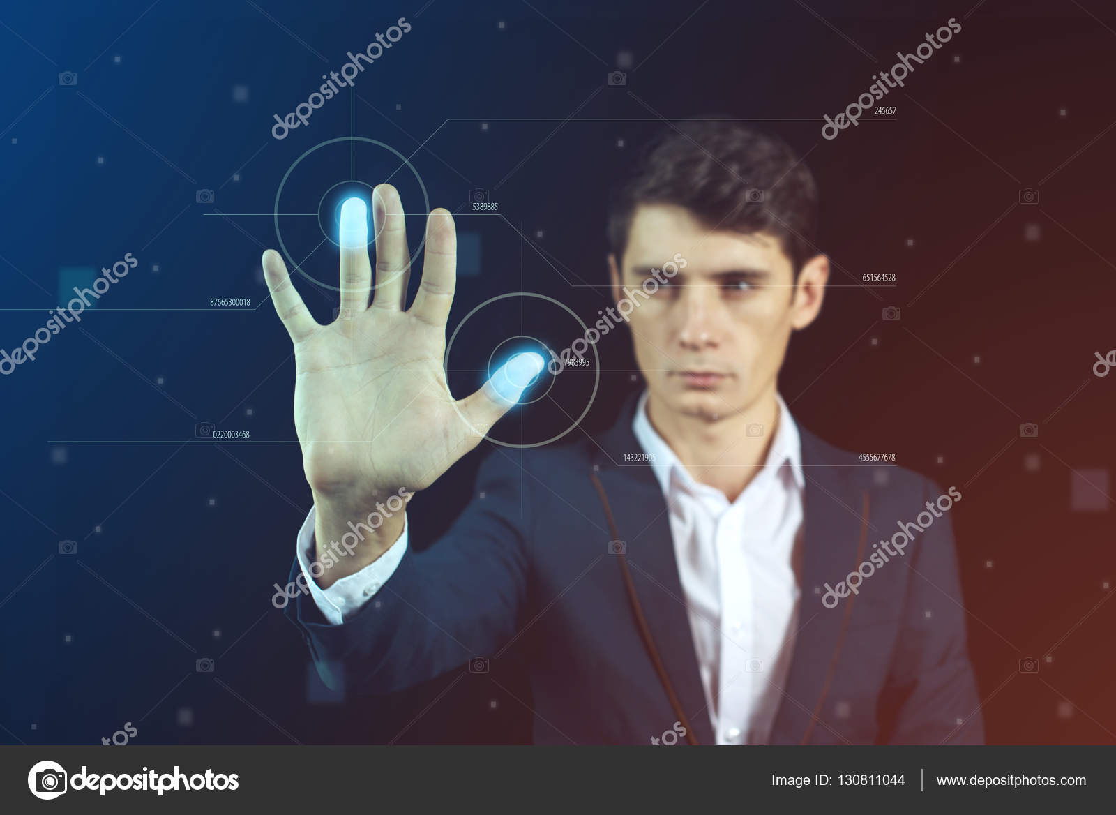 Man passing biometric verification with fingerprint scanner — Stock ...
