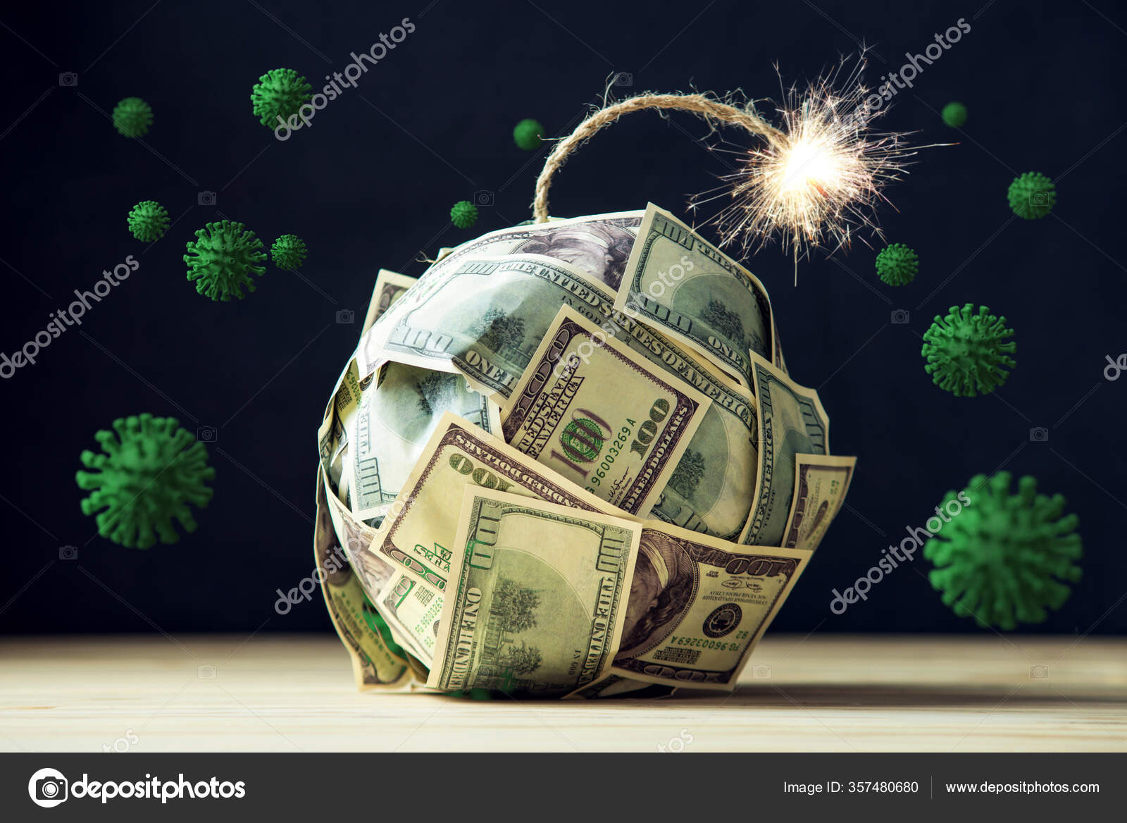 Money Form Dollar Bomb Burning Fuse Due Covid Coronavirus Pandemic ...