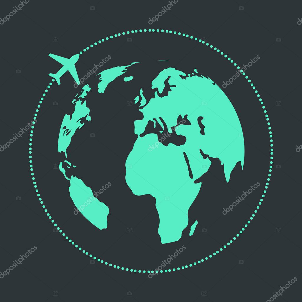 Logo de la empresa de viajes. Mapa del mundo. Icono de entrega mundial ...