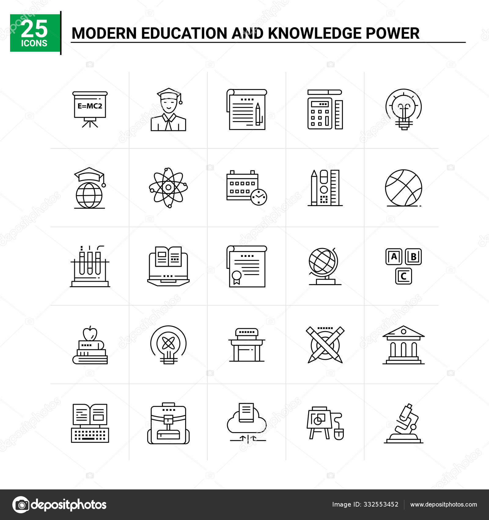 25 Modern Education And Knowledge Power icon set. vector backgro Stock ...