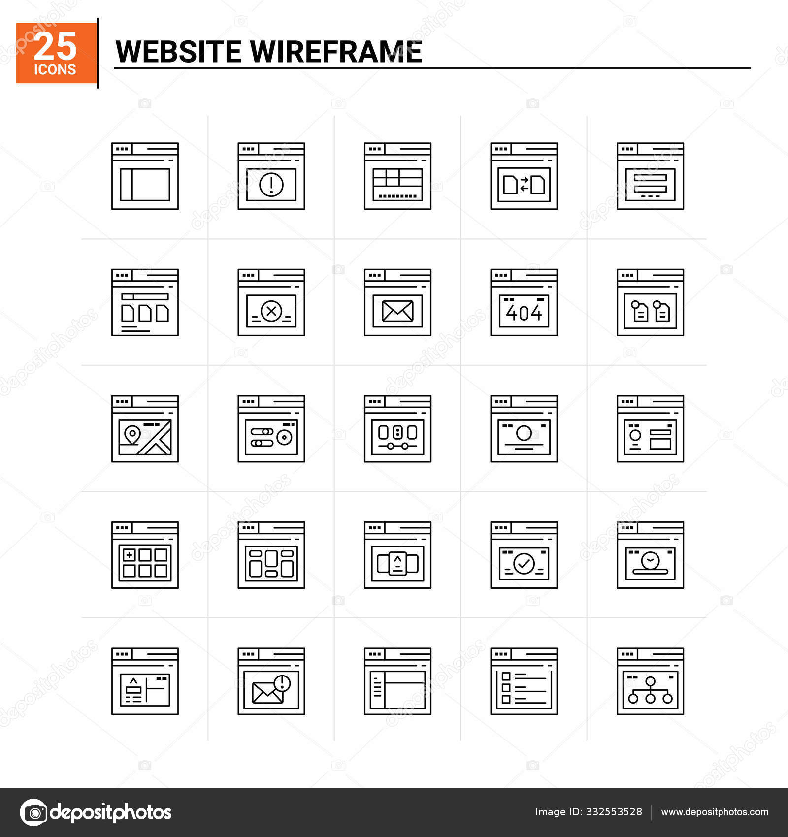 25 Website Wireframe icon set. vector background Stock Vector by ...