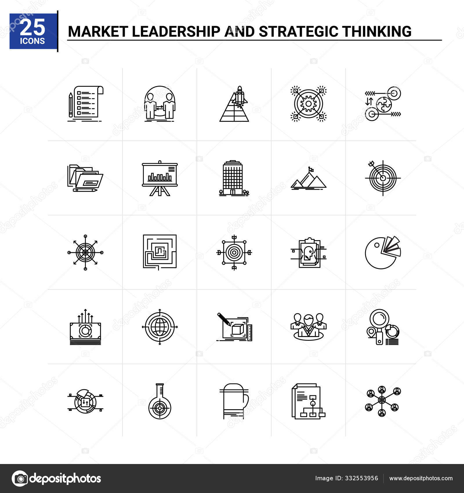 25 Market Leadership and Strategic Thinking icon set. vector bac Stock ...