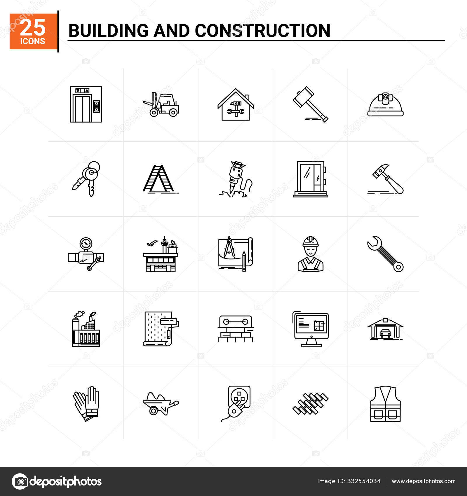 25 Building and Construction icon set. vector background Stock Vector ...