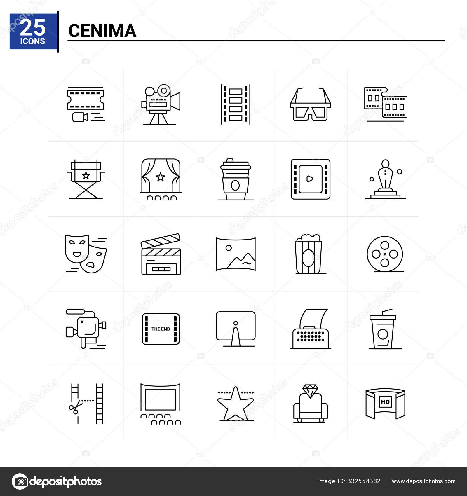 25 Cenima icon set. vector background Stock Vector by ©Flatart 332554382
