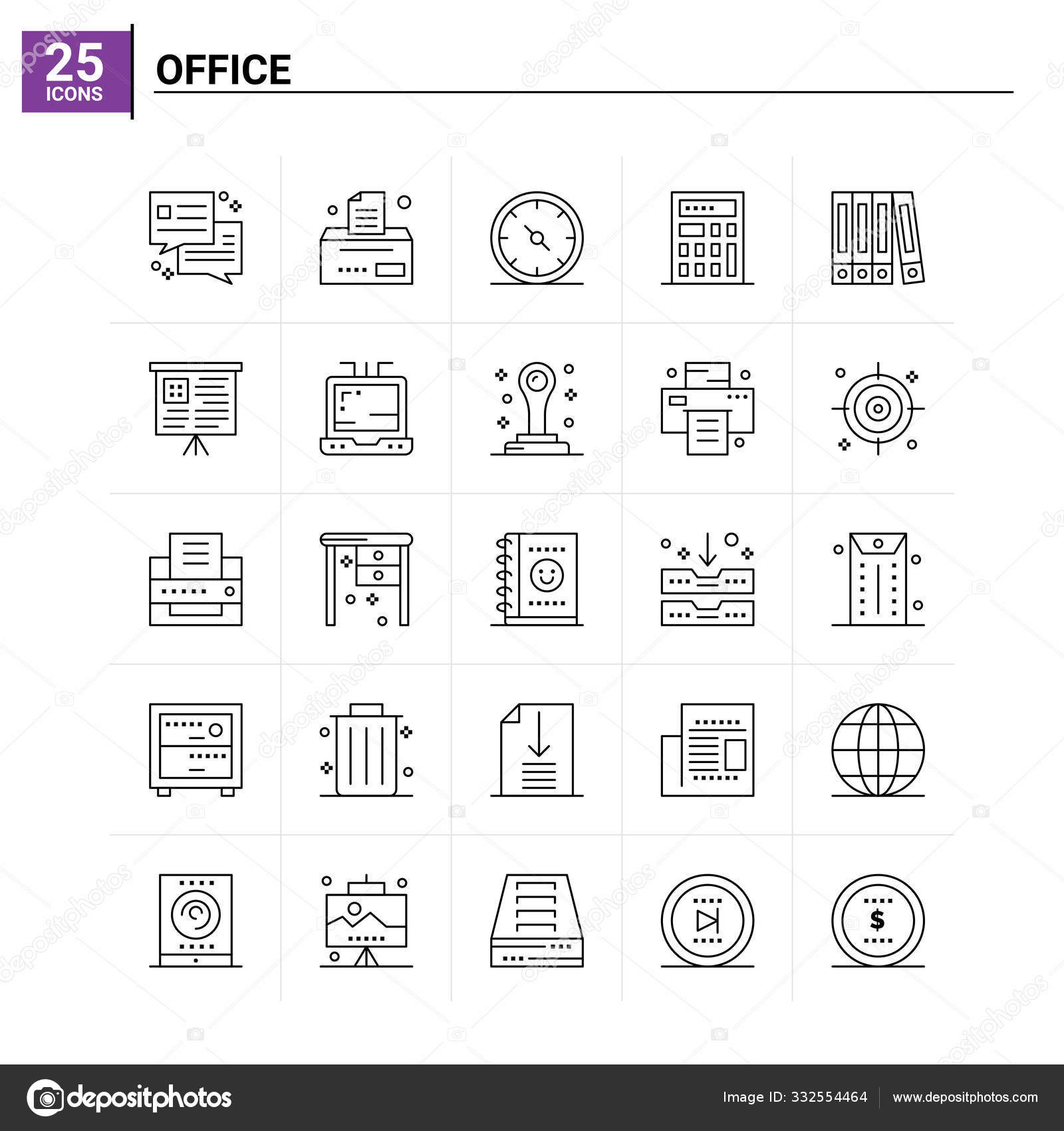 25 Office icon set. vector background Stock Vector by ©Flatart 332554464