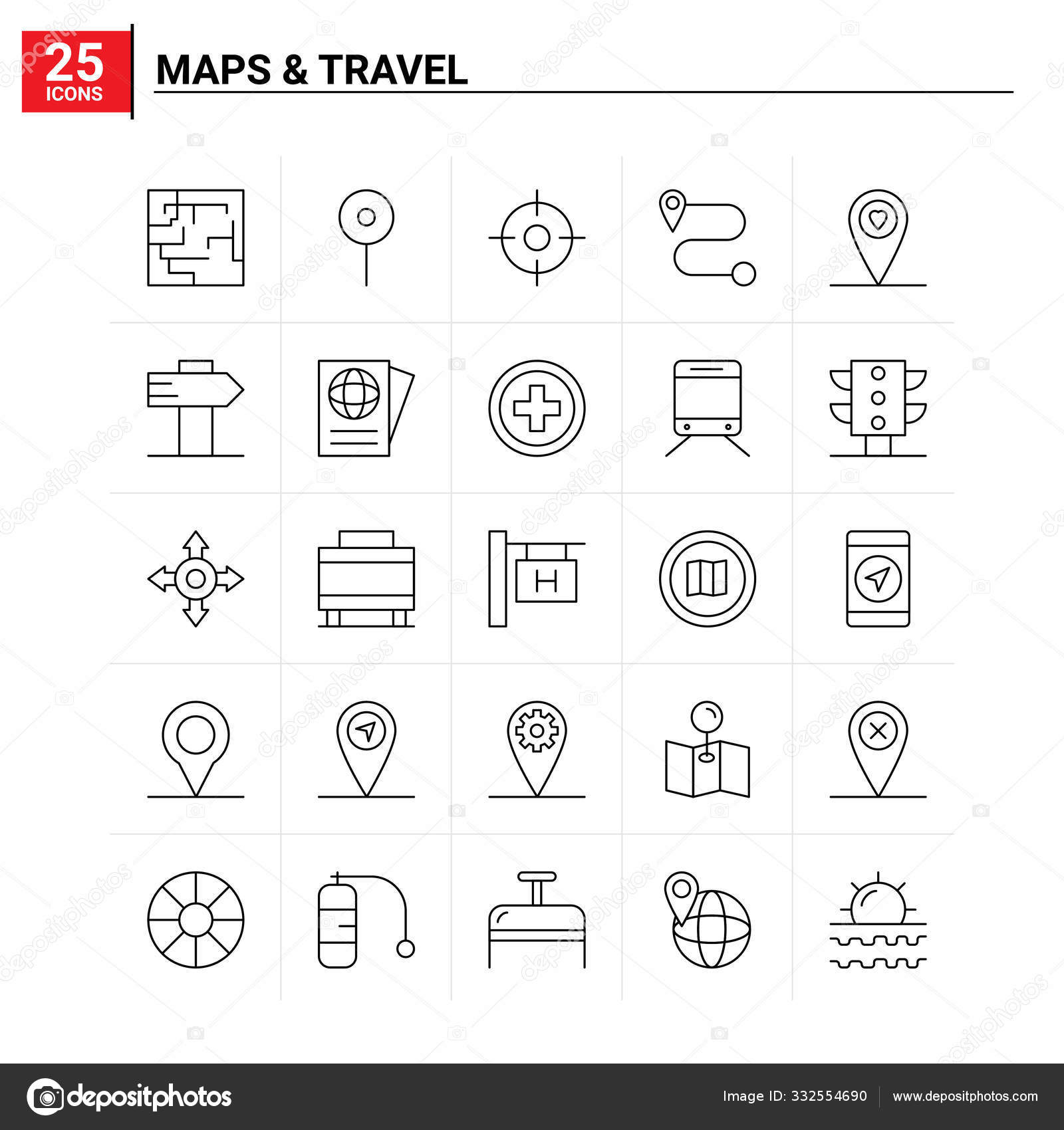 25 Maps & Travel icon set. vector background Stock Vector by ©Flatart ...