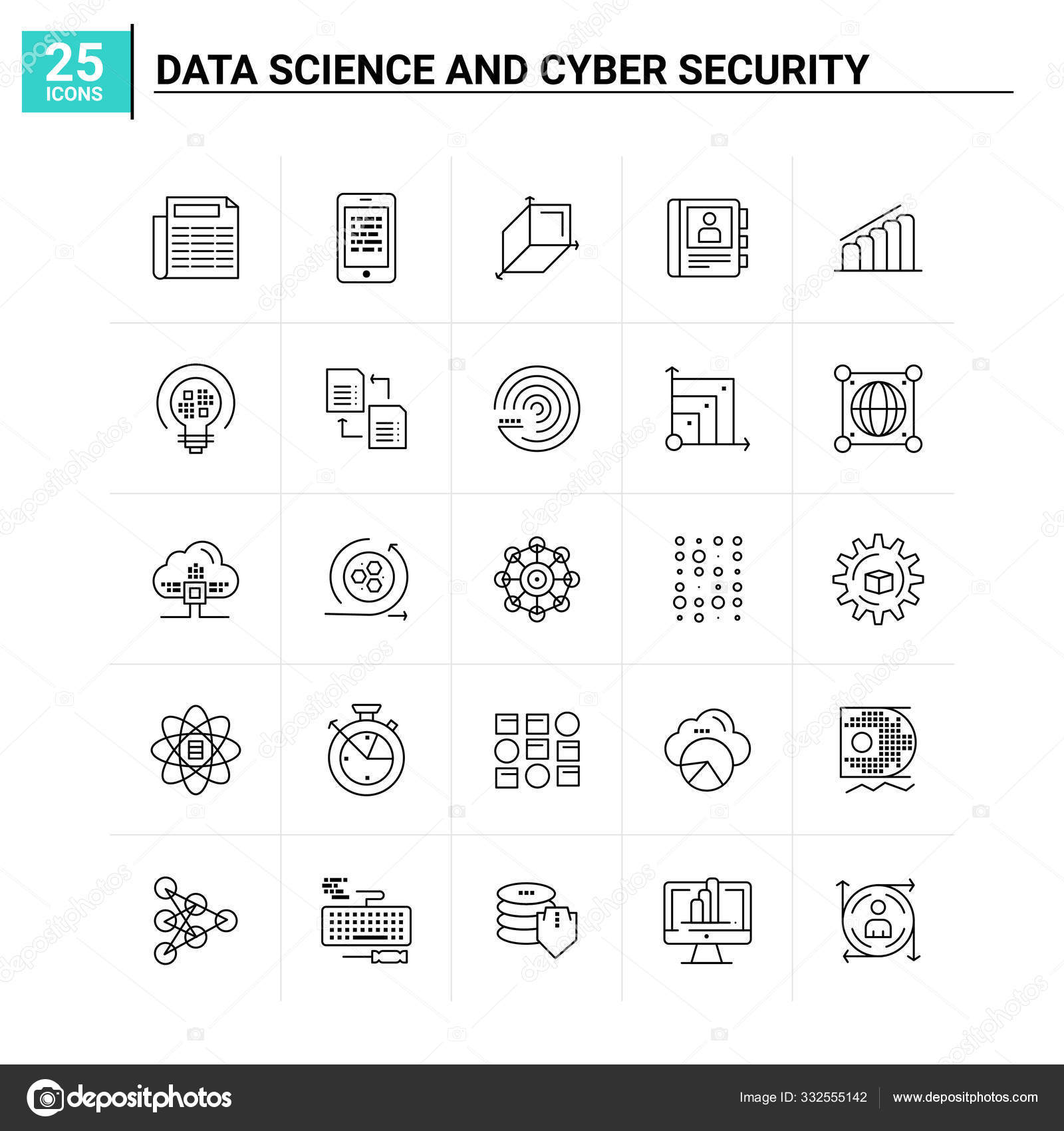 25 Data Science And Cyber Security icon set. vector background Stock ...