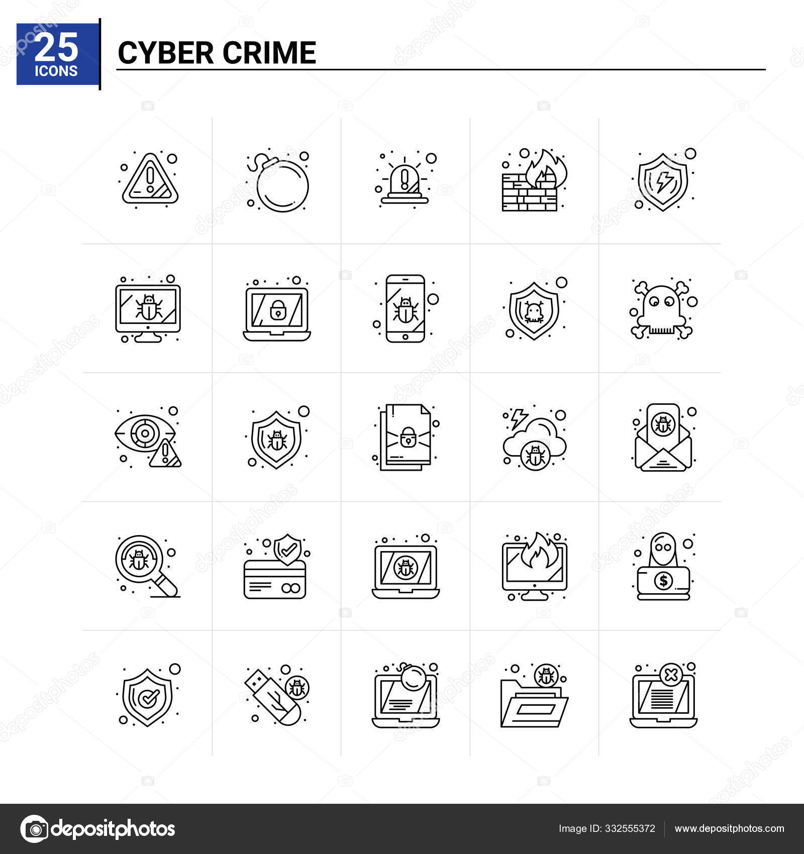 25 Cyber Crime icon set. vector background Stock Vector by ©Flatart ...
