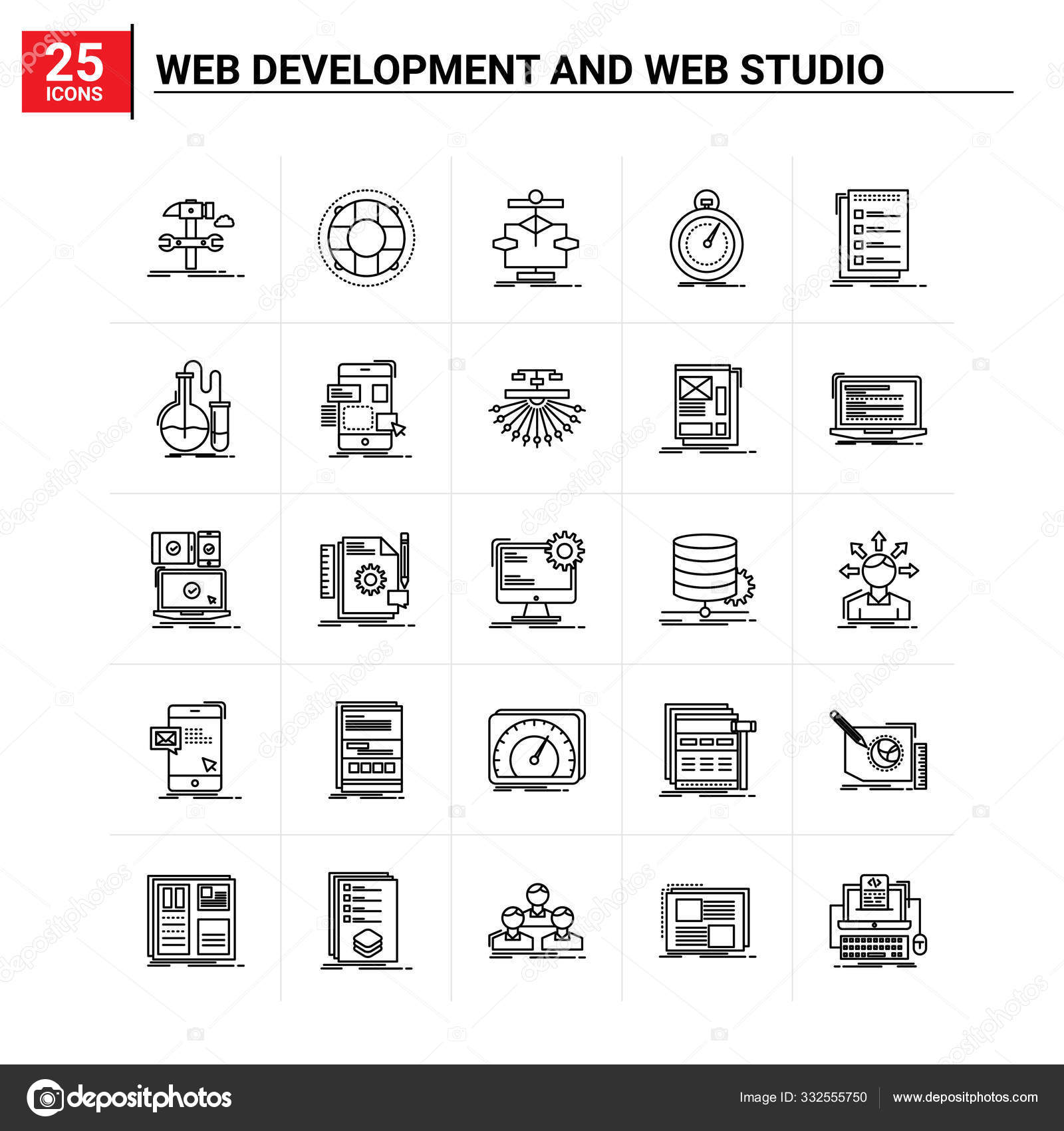 25 Web Development And Web Studio icon set. vector background Stock Vector by ©Flatart 332555750