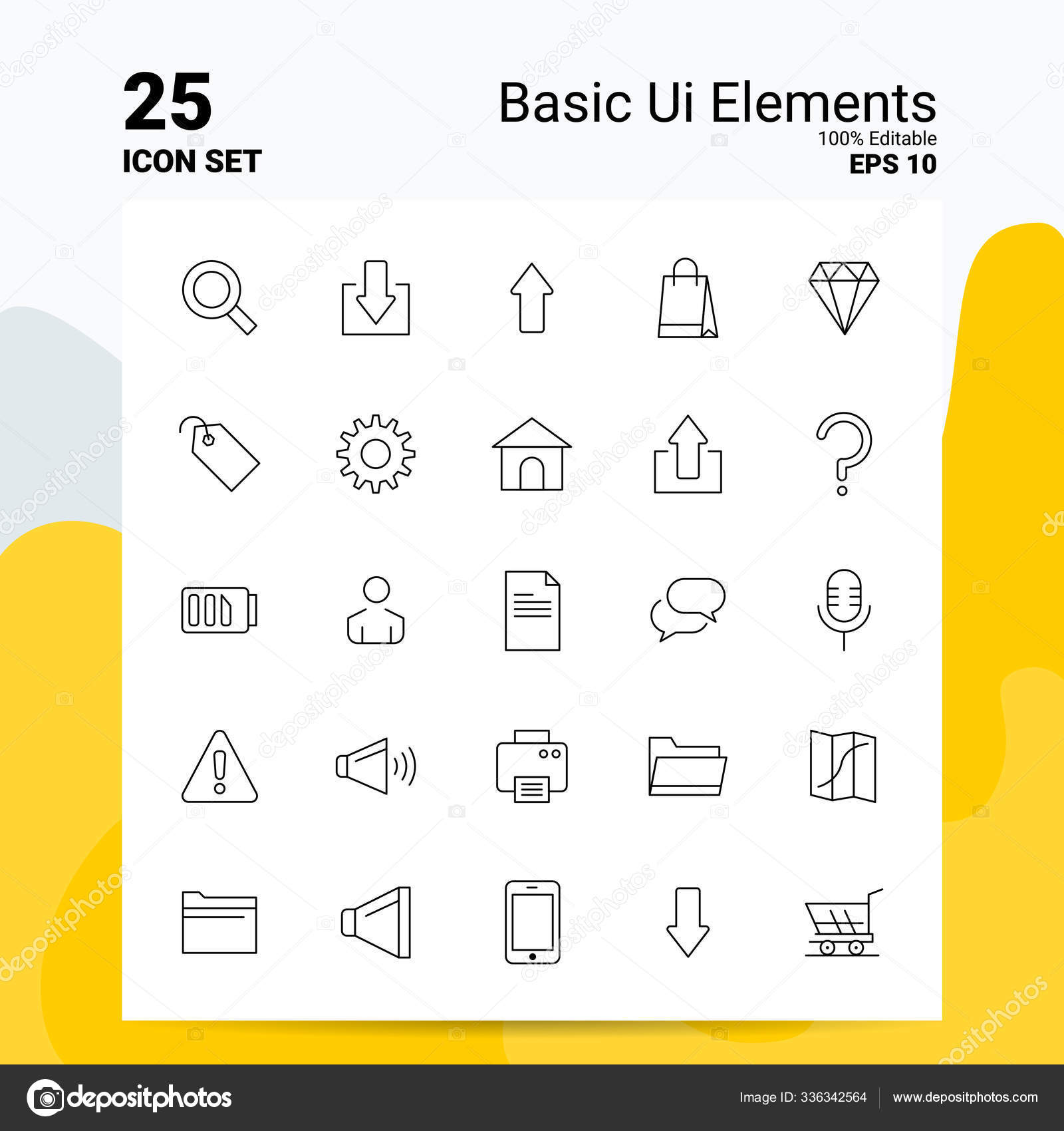 Conjunto de iconos de 25 elementos básicos de Ui. Archivos EPS 10 100% ...