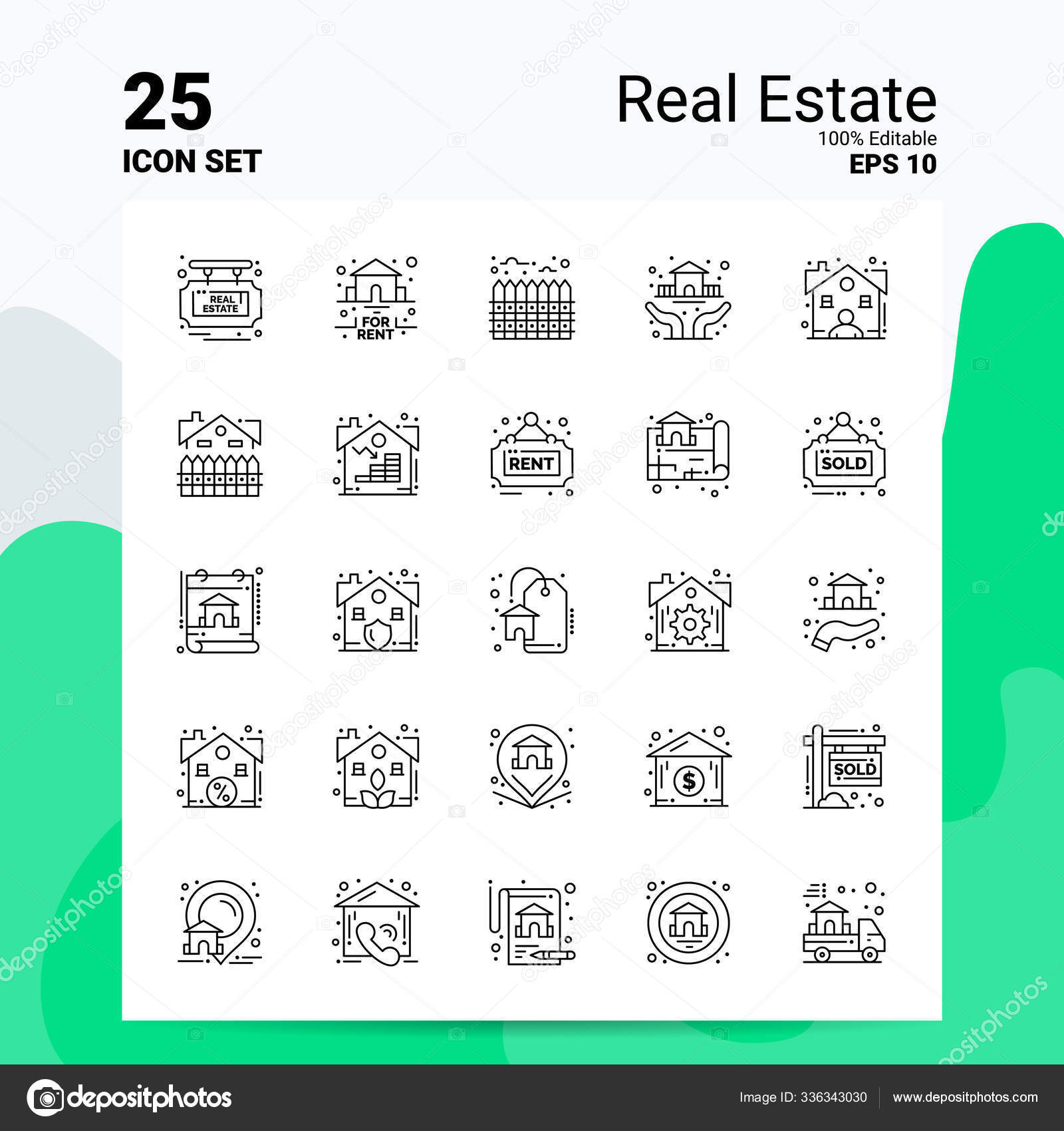 25 Conjunto de iconos inmobiliarios. Archivos EPS 10 100% editables ...