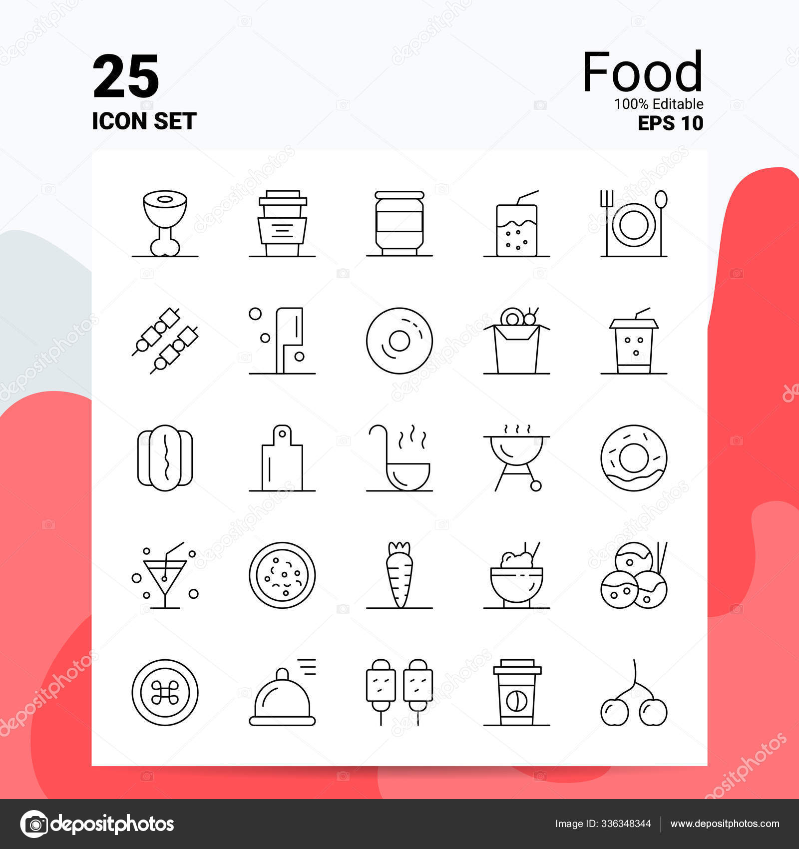 25 Food Icon Set. 100% Editable EPS 10 Files. Business Logo Conc Stock ...