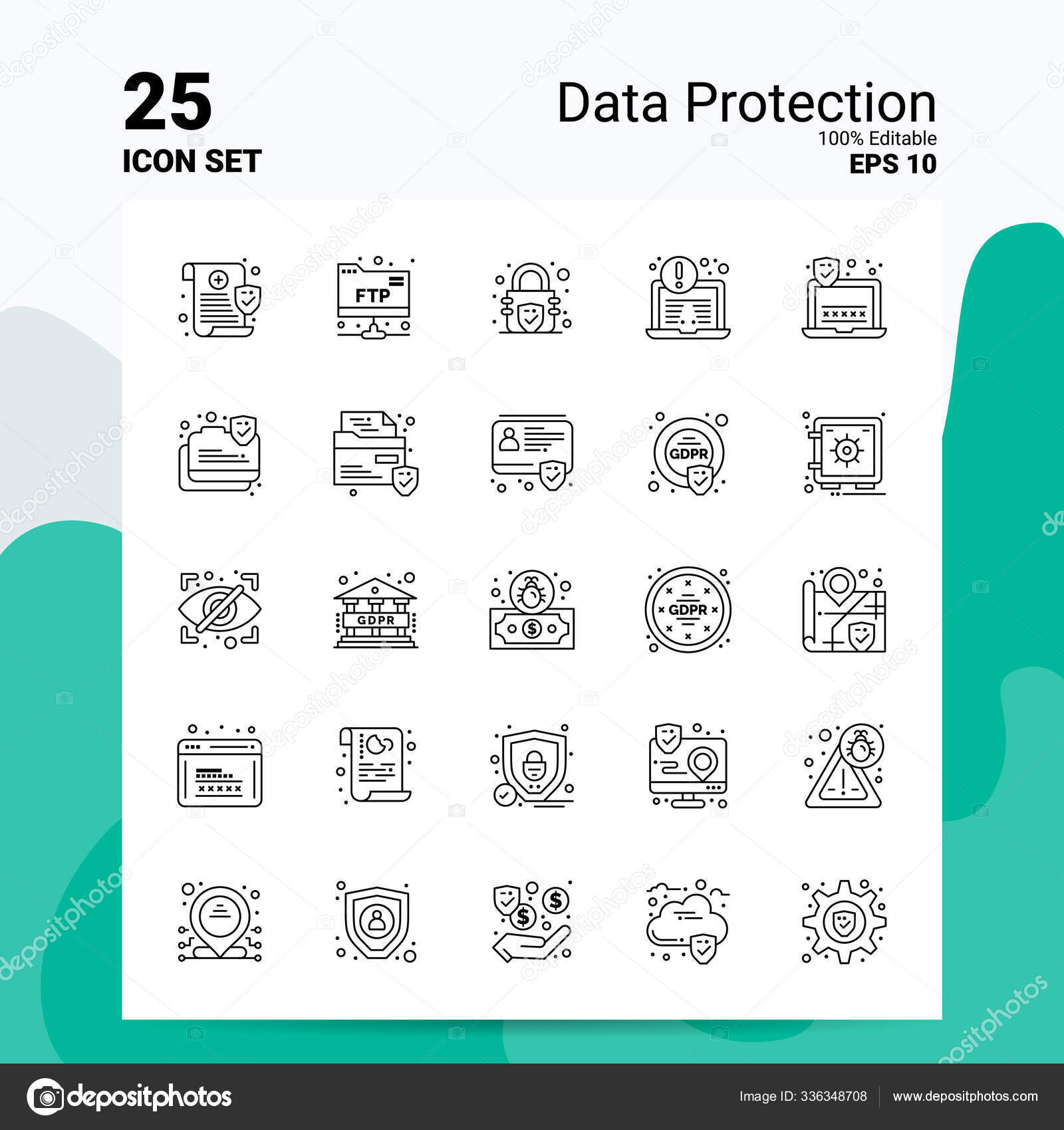 25 Data Protection Icon Set. 100% Editable EPS 10 Files. Busines Stock Vector by ©Flatart 336348708