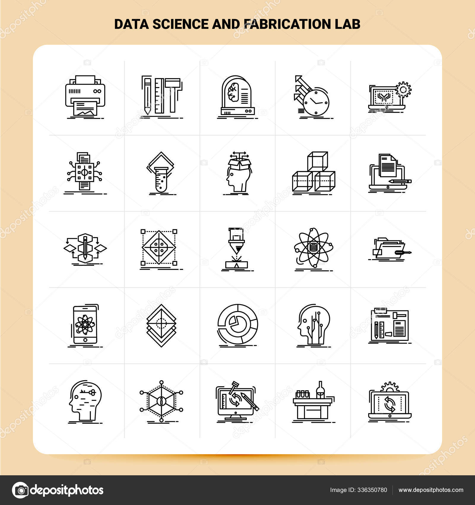 OutLine 25 Data Science And Fabrication Lab Icon set. Vector Lin Stock ...