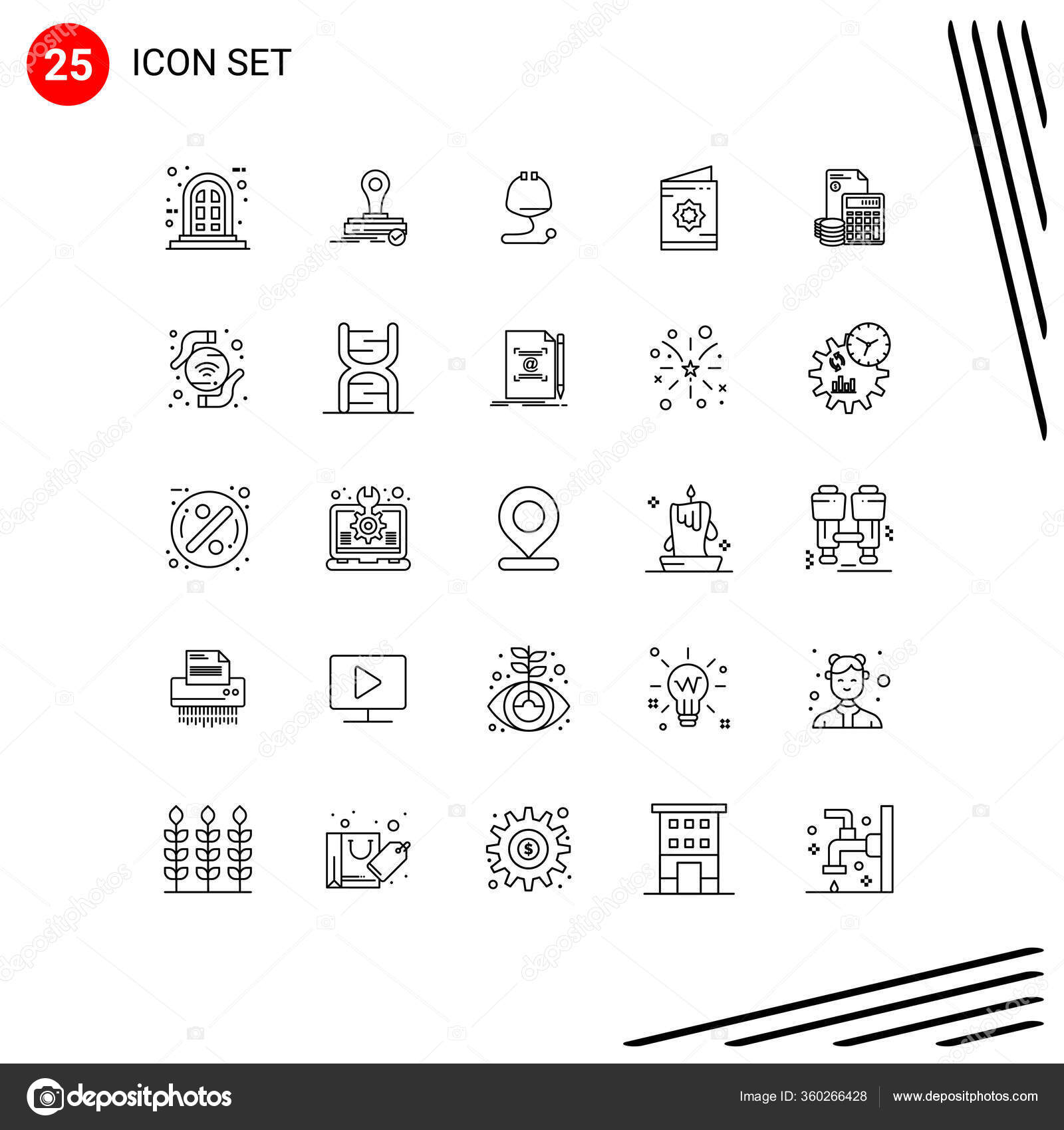 Mobile Interface Line Set Pictograms Accumulation Roza Healthcare Muslim Invitation Stock Vector