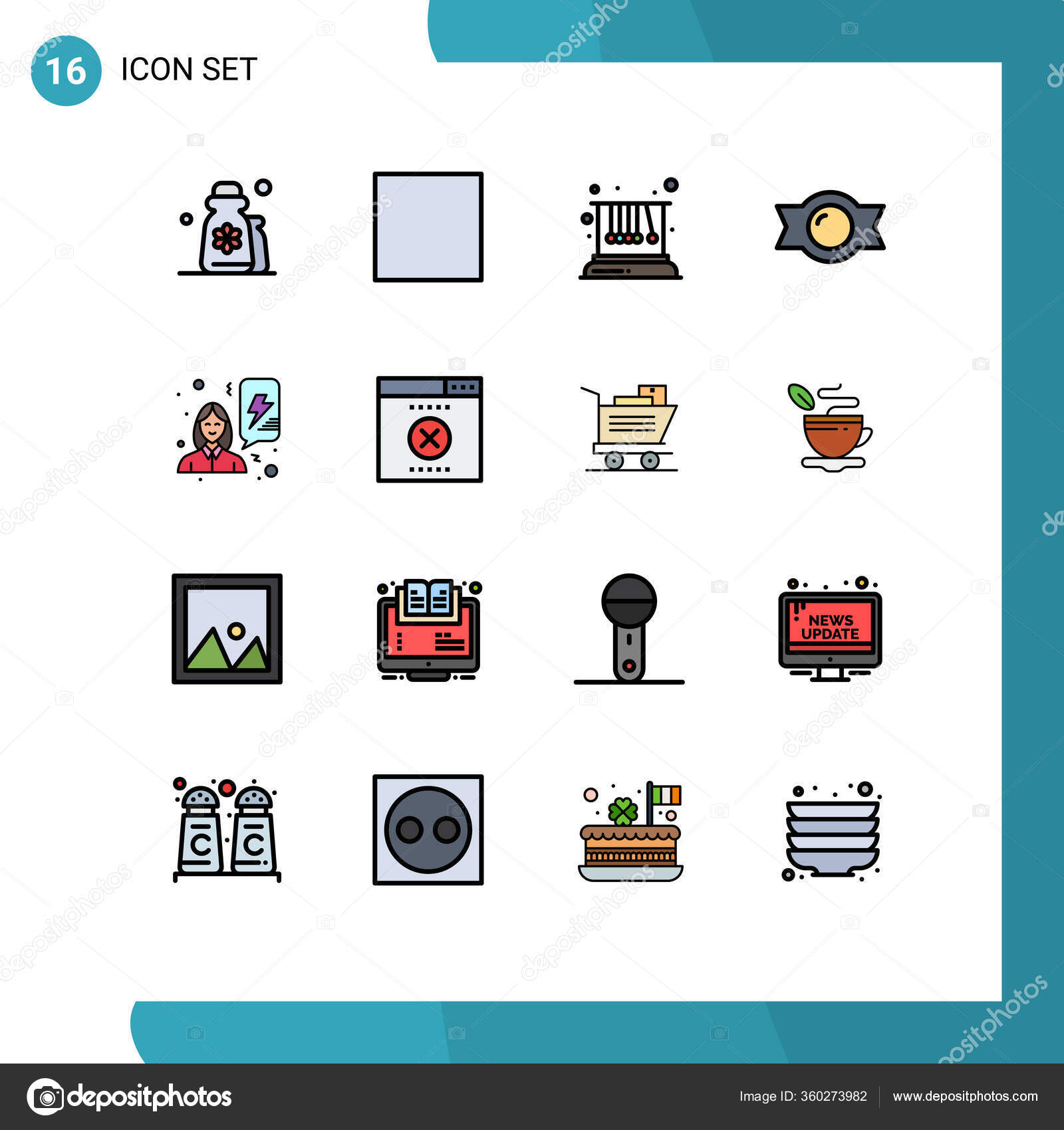 Universal Flat Color Filled Line Signs Symbols Celebrate Power Pendulum ...