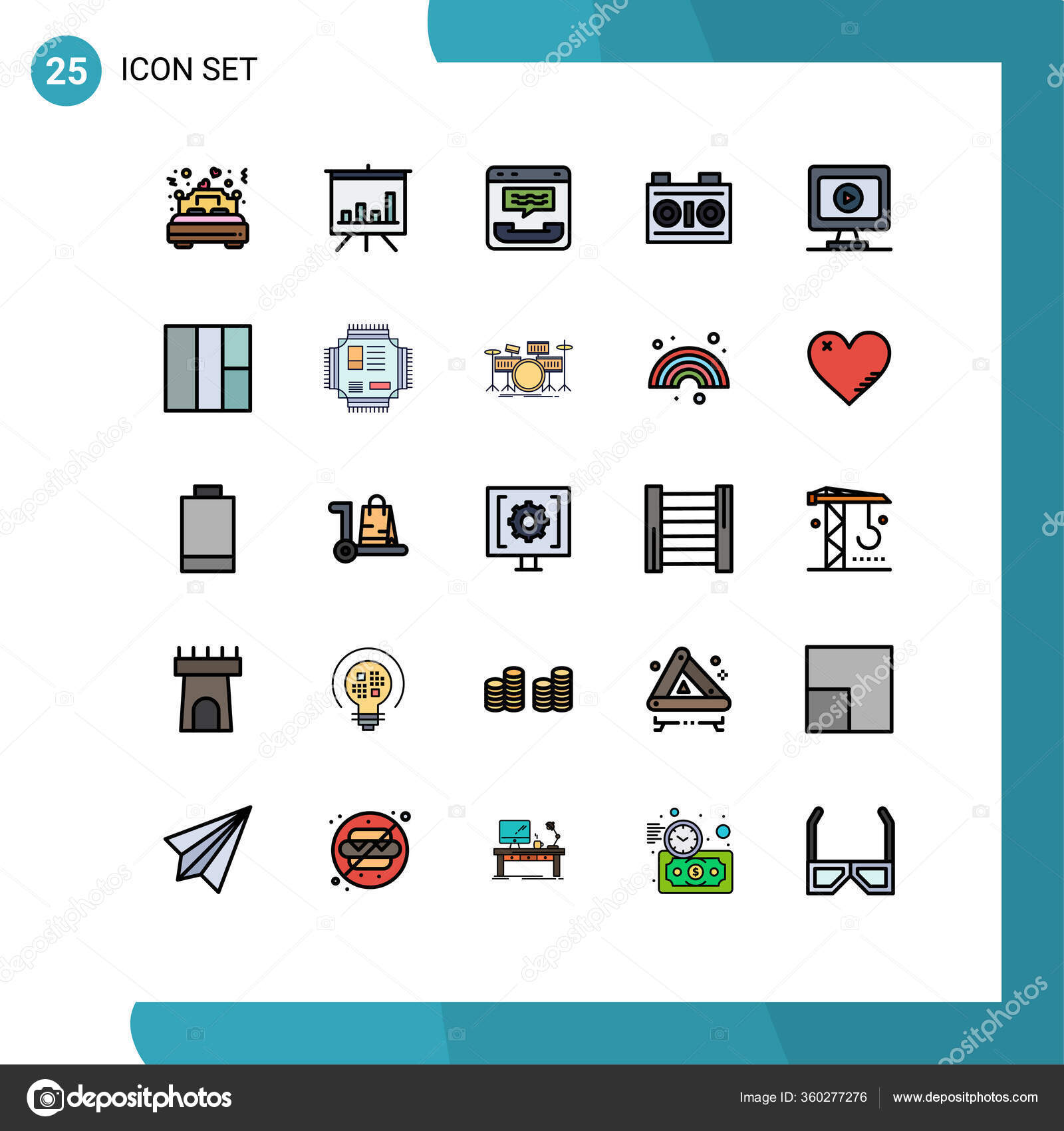 Mobile Interface Filled Line Flat Color Set Pictograms Monitor Photo ...