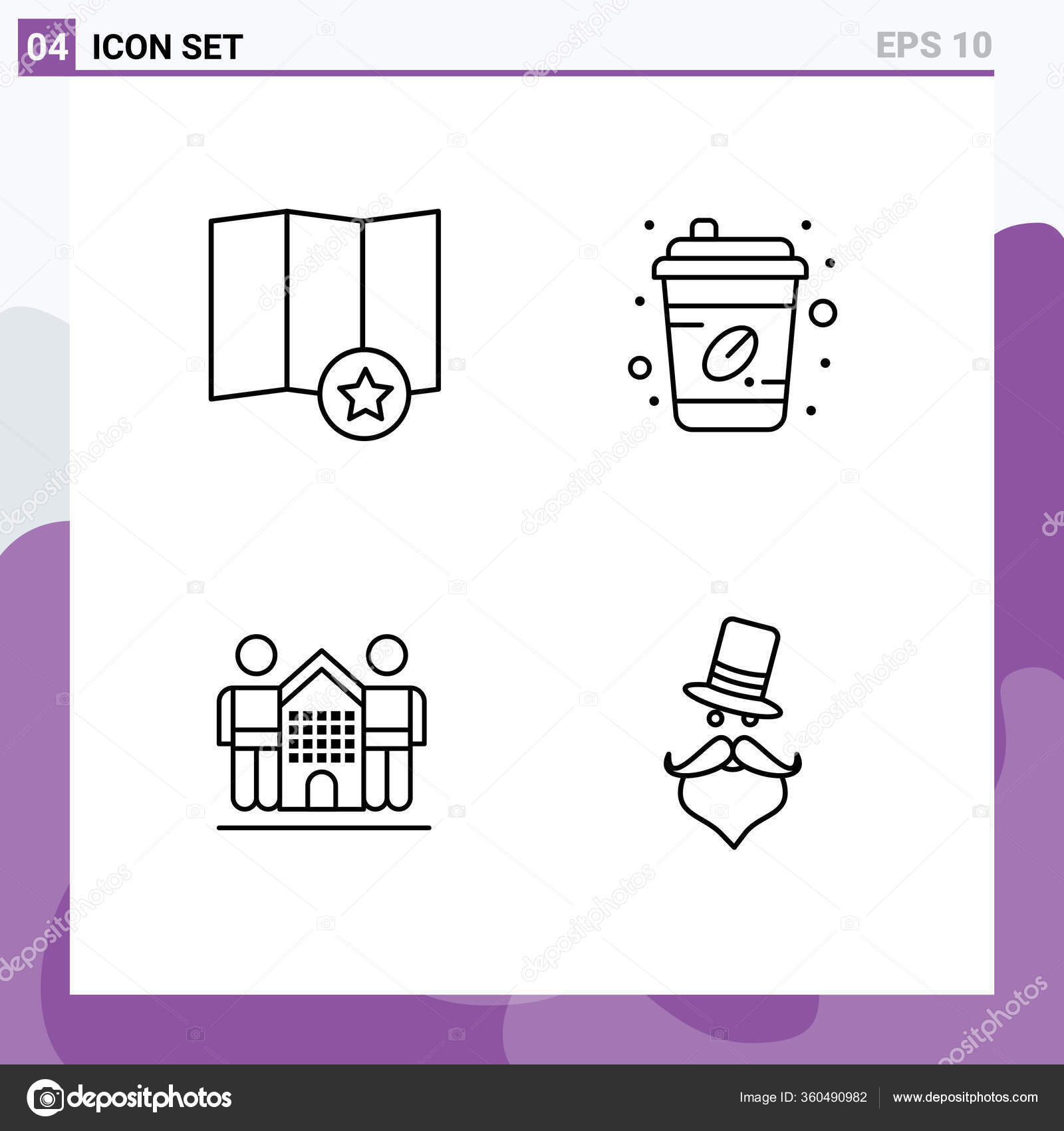 Set Modern Icons Tanda Tanda Untuk Peta Teman Kopi Takeout Vektor Stok ...