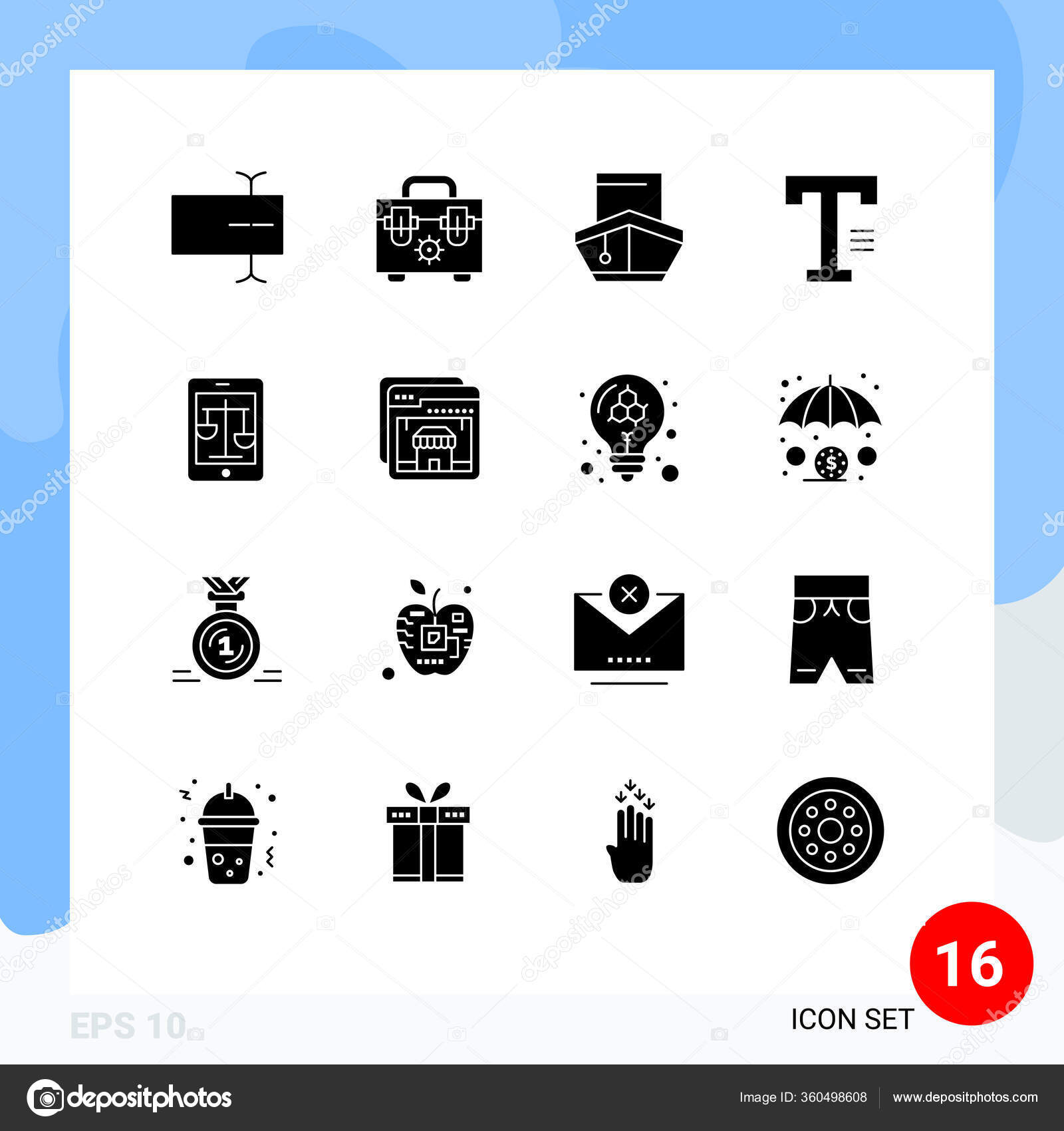 Mobile Interface Solid Glyph Set Pictograms Law Court Transport Word ...