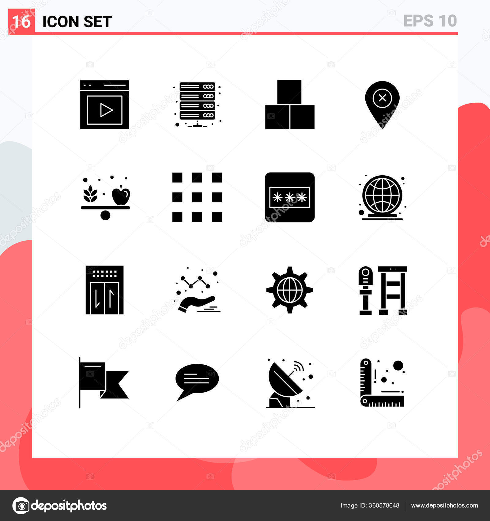 Mobile Interface Solid Glyph Set Pictograms Pin Map Storage Location ...