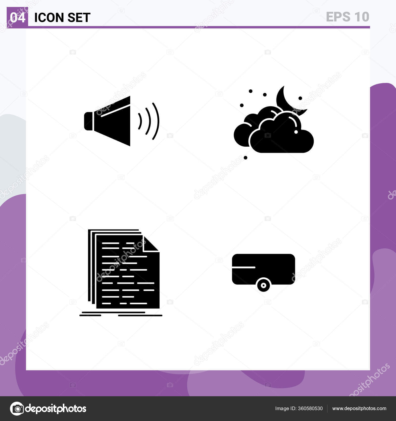 Thematic Vector Solid Glyphs Editable Symbols Sound Coding Moon ...