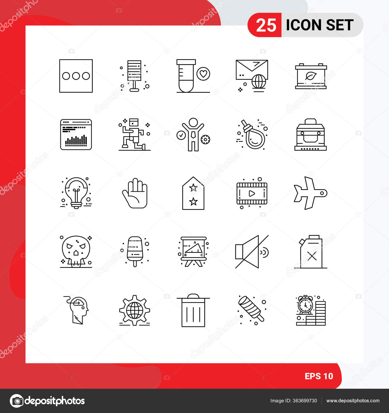 Pictogram Set Simple Lines Chart Science Battery Internet Editable ...