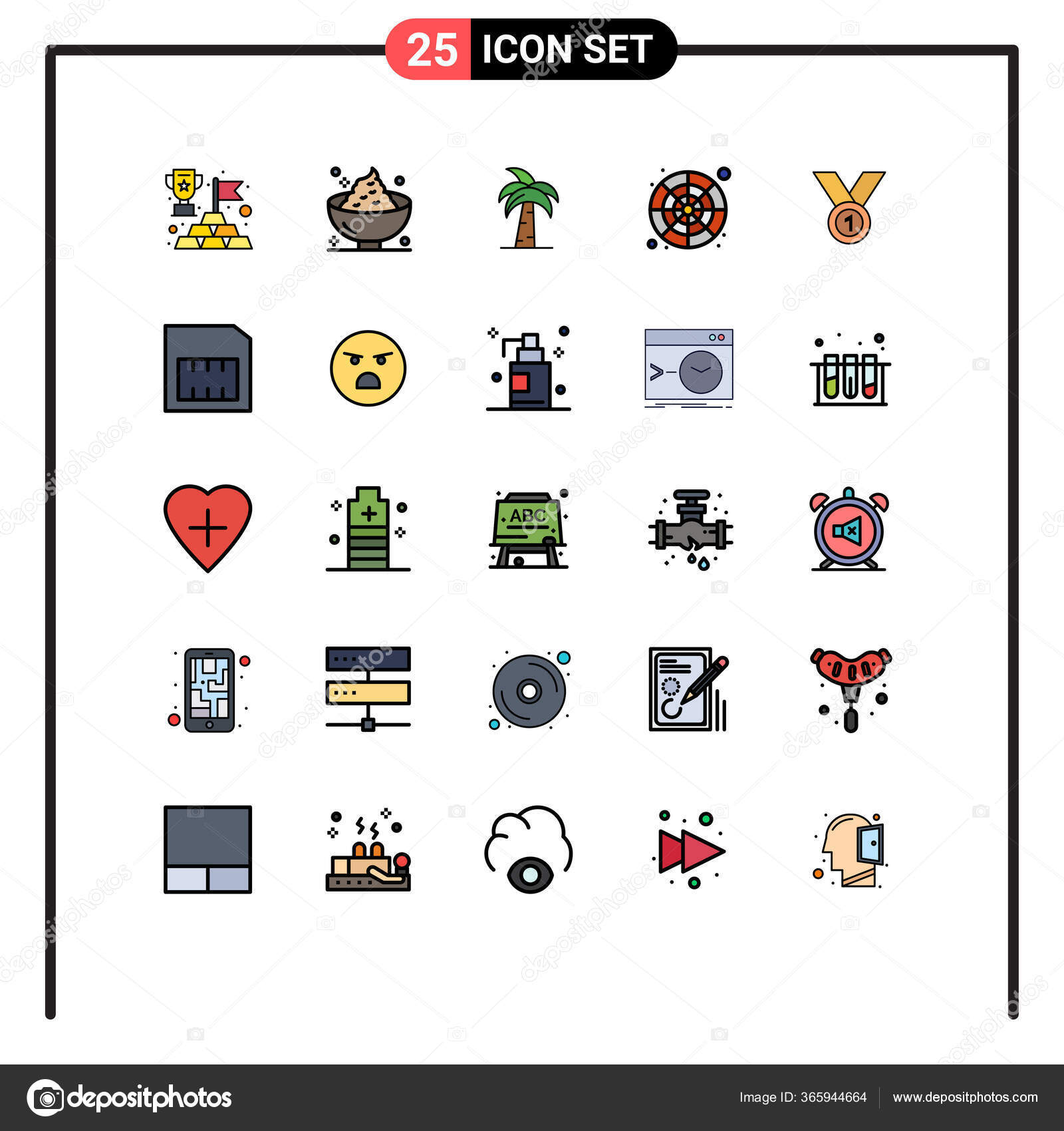 Pictogram Set Simple Filled Line Flat Colors Color Catalog Tree Stock ...