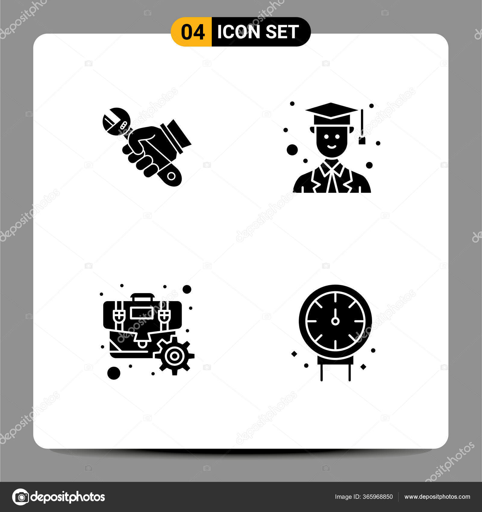 Mobile Interface Solid Glyph Set Pictograms Wrench Cog Tools Graduate ...