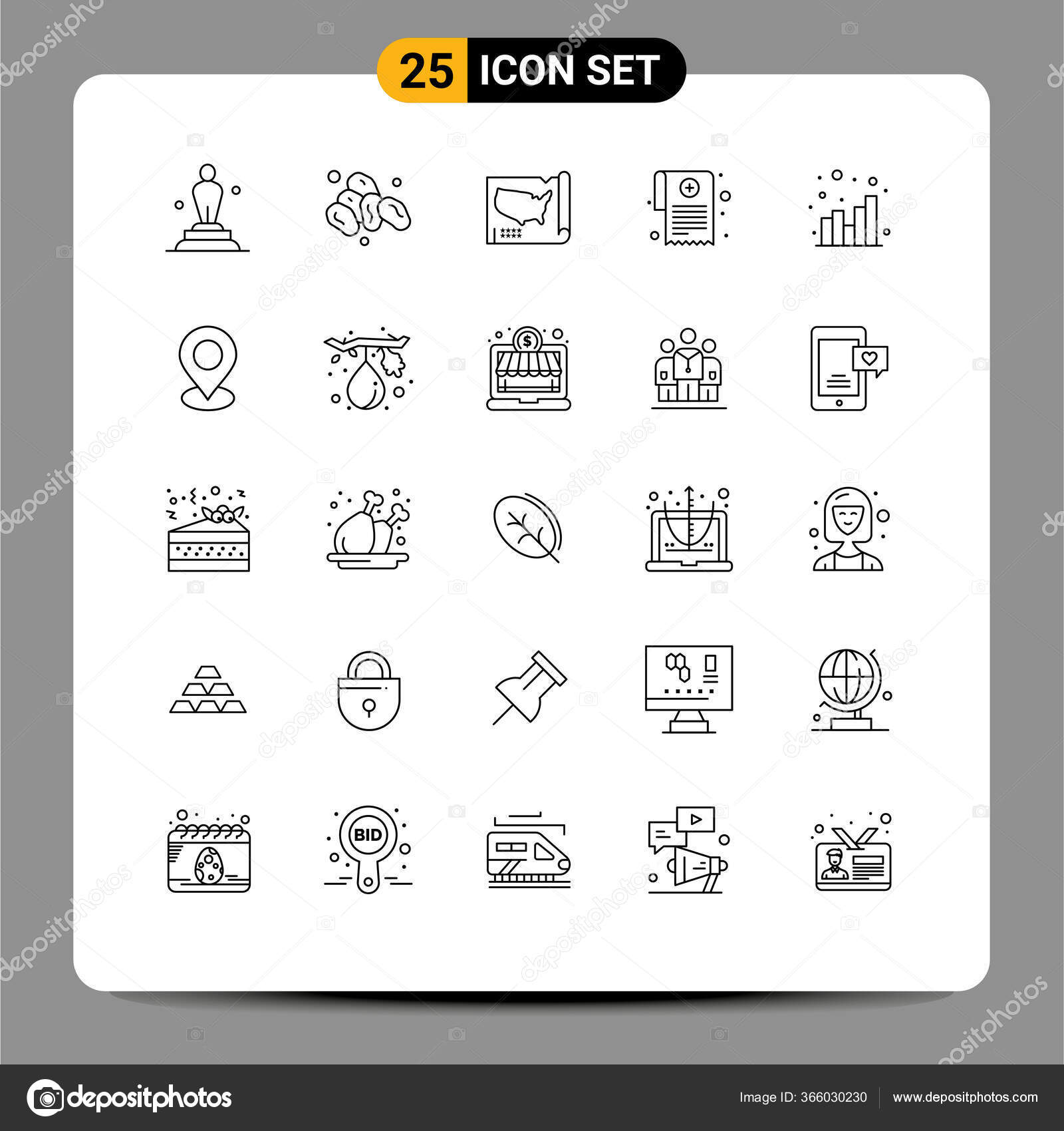 Mobile Interface Line Set Pictograms Chart Report Map Prescription ...